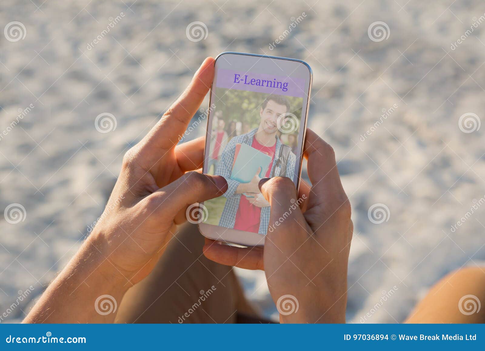 Person Using a Phone with E-learning Information in the Screen Stock ...