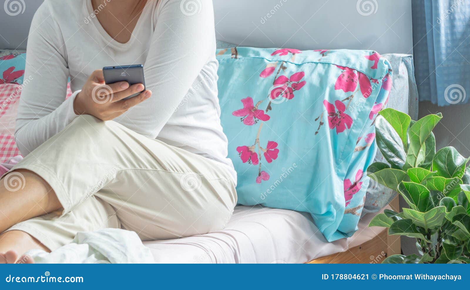 A Person is Using Phone at Home, Stay at Home, Stay Safe Concept Stock ...