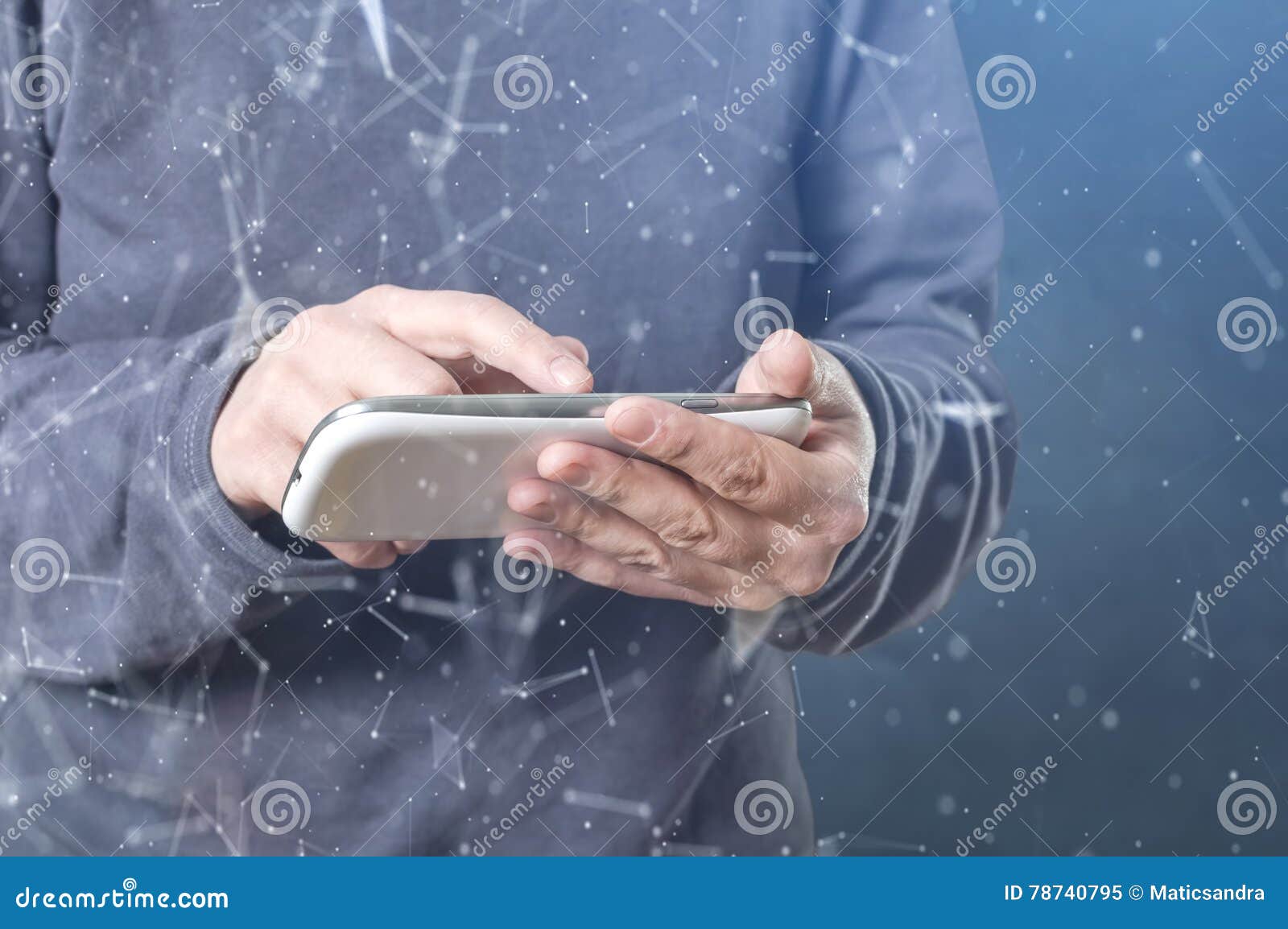 Person Using a Smart Phone in Deep Web Cyberspace. Stock Image - Image ...
