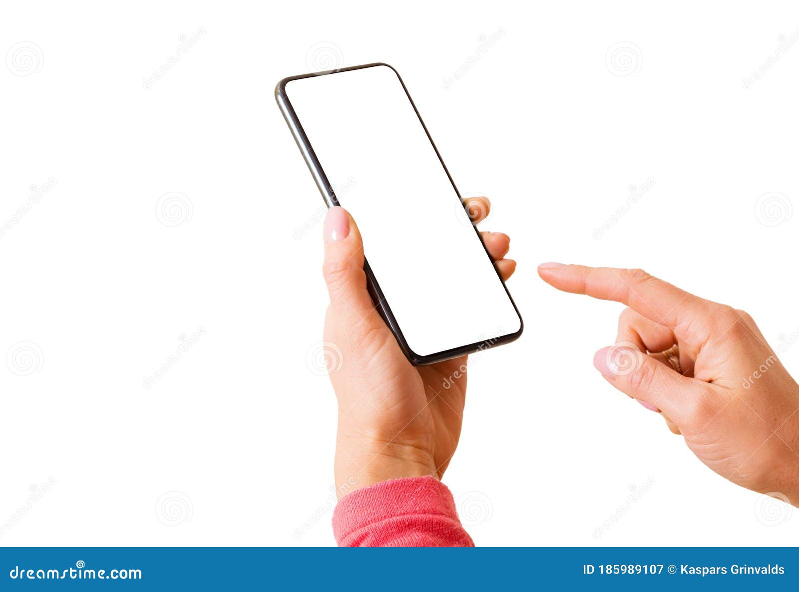 Person Using Smartphone with Empty White Screen Stock Image - Image of ...