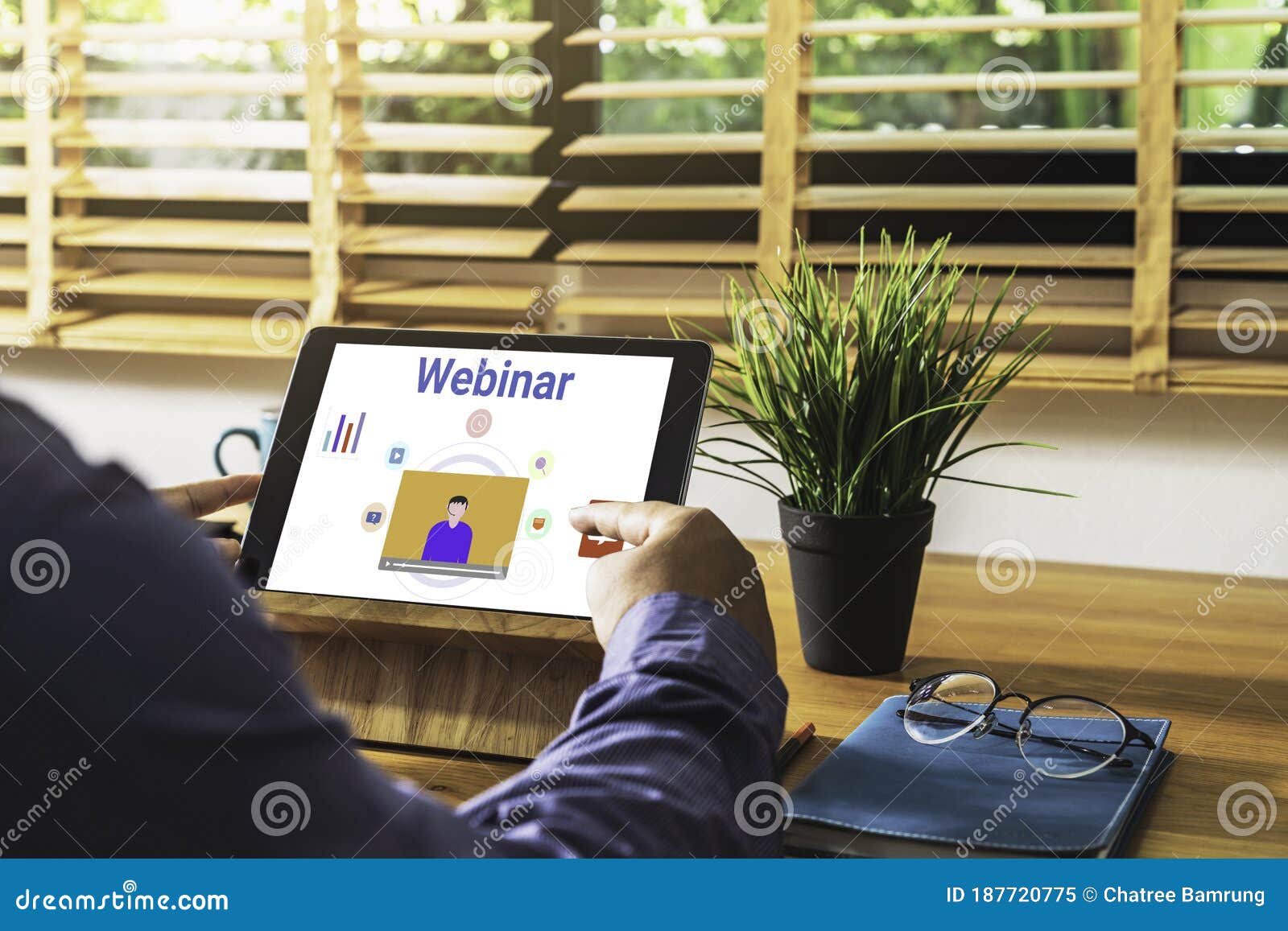 Person Using a Tablet Computer for Online Training Webinars. Stock ...