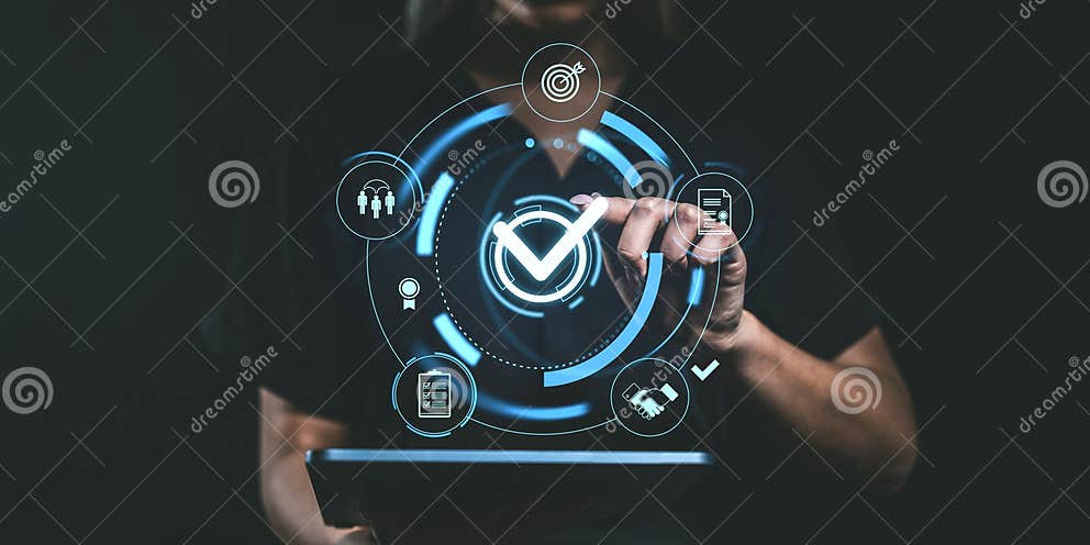 Person Using Tablet with Digital Checklist Interface, Futuristic Stock ...