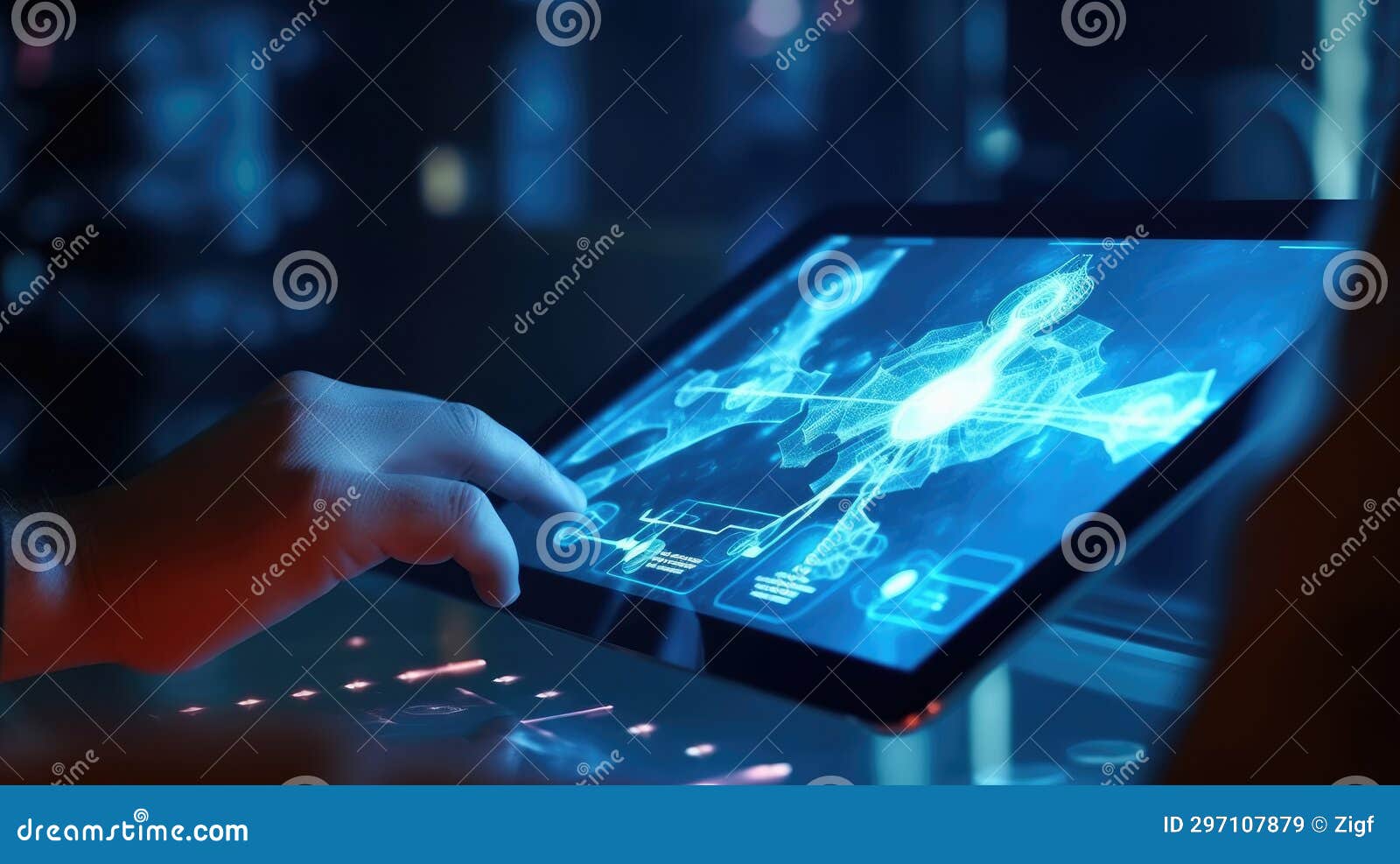 Person is Using a Tablet with a Futuristic Image on it Stock ...