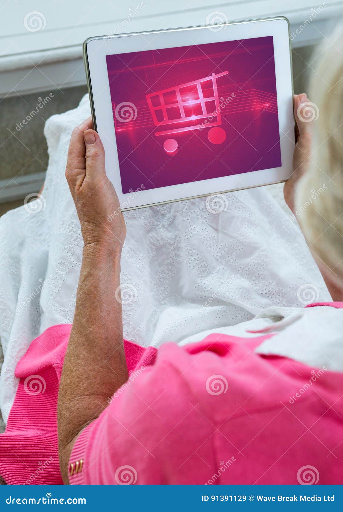 Person Using Tablet with Shopping Trolley Icon Stock Image - Image of ...