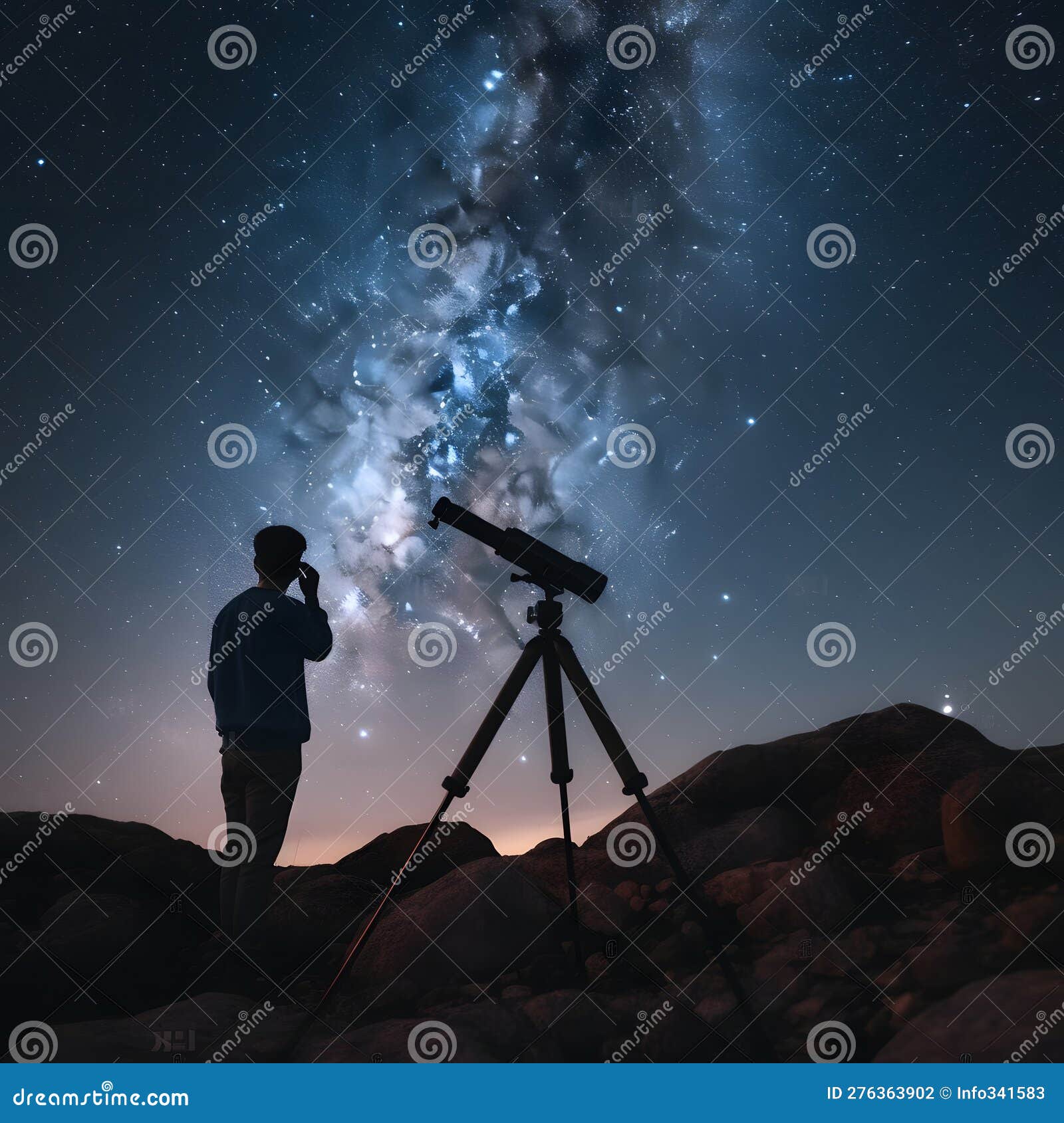 A Person Using a Telescope To Observe the Stars and Plane Two Created ...
