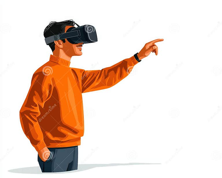Person Using Virtual Reality Headset White Isolate Background Stock ...
