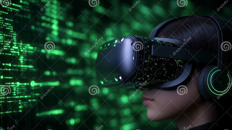 Person Using VR Headset with Digital Interface Stock Illustration ...