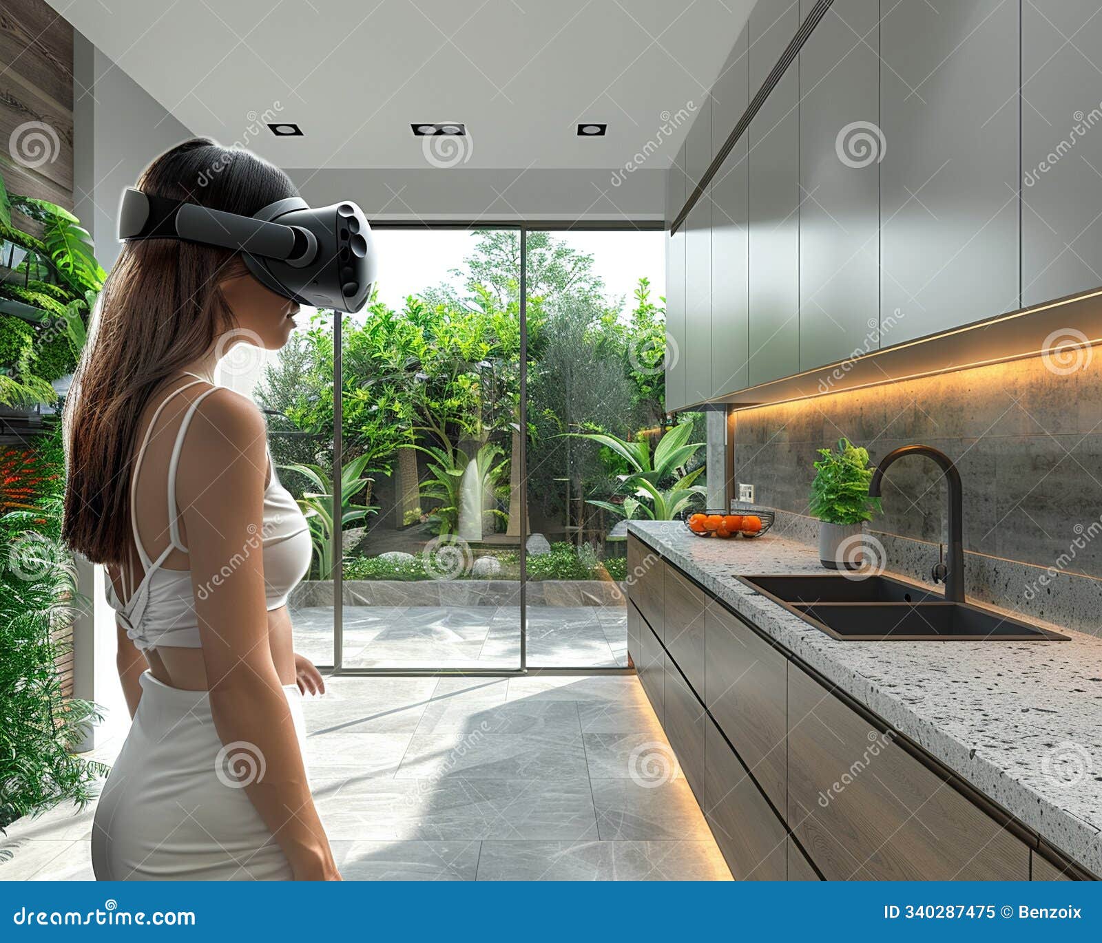A Person Using VR To Visualize a Renovated Kitchen Design. Stock Image ...
