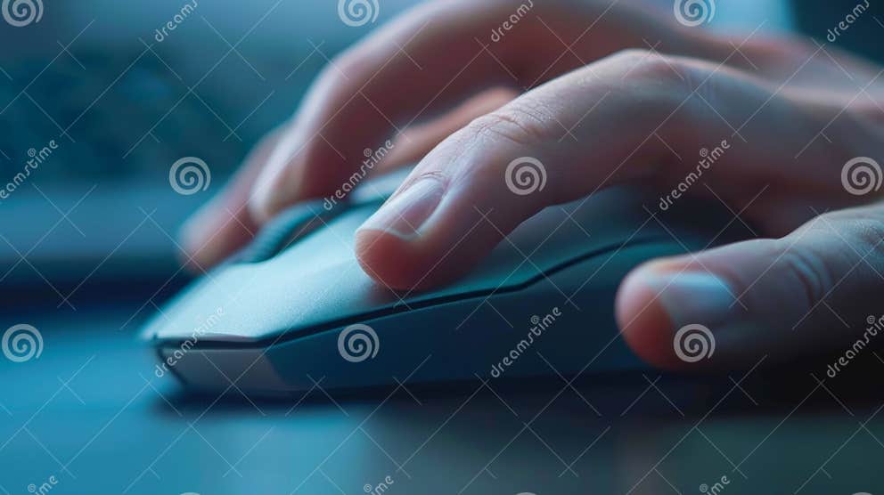 Person Using Wireless Mouse in Blue Light Stock Image - Image of ...