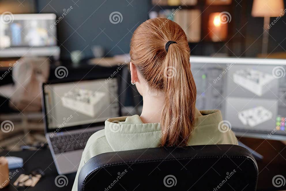 Designing 3D Models on Computer in Office Setting Stock Image - Image ...