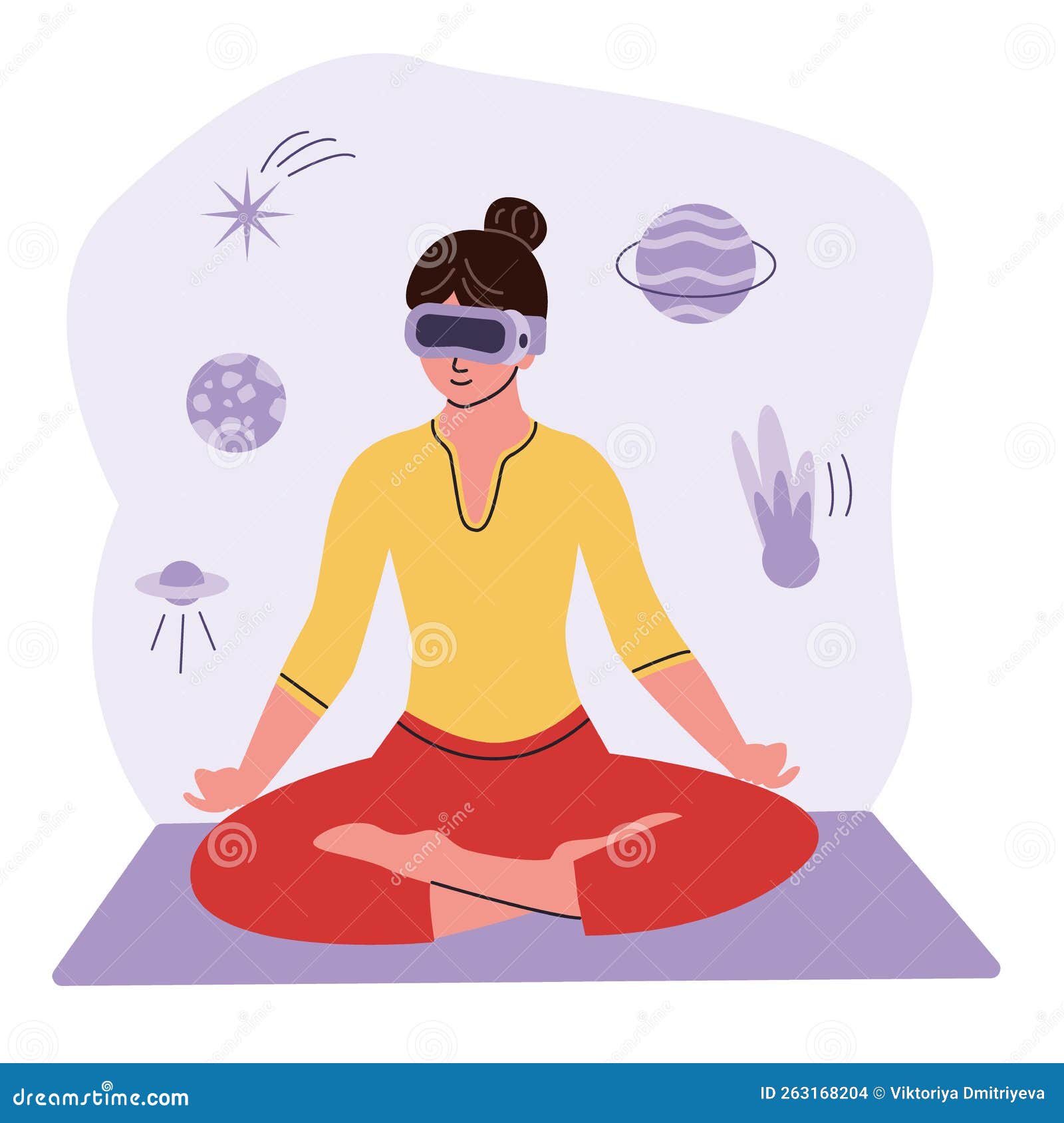 Person in VR Headset and Virtual Reality Experience. a Woman in the ...