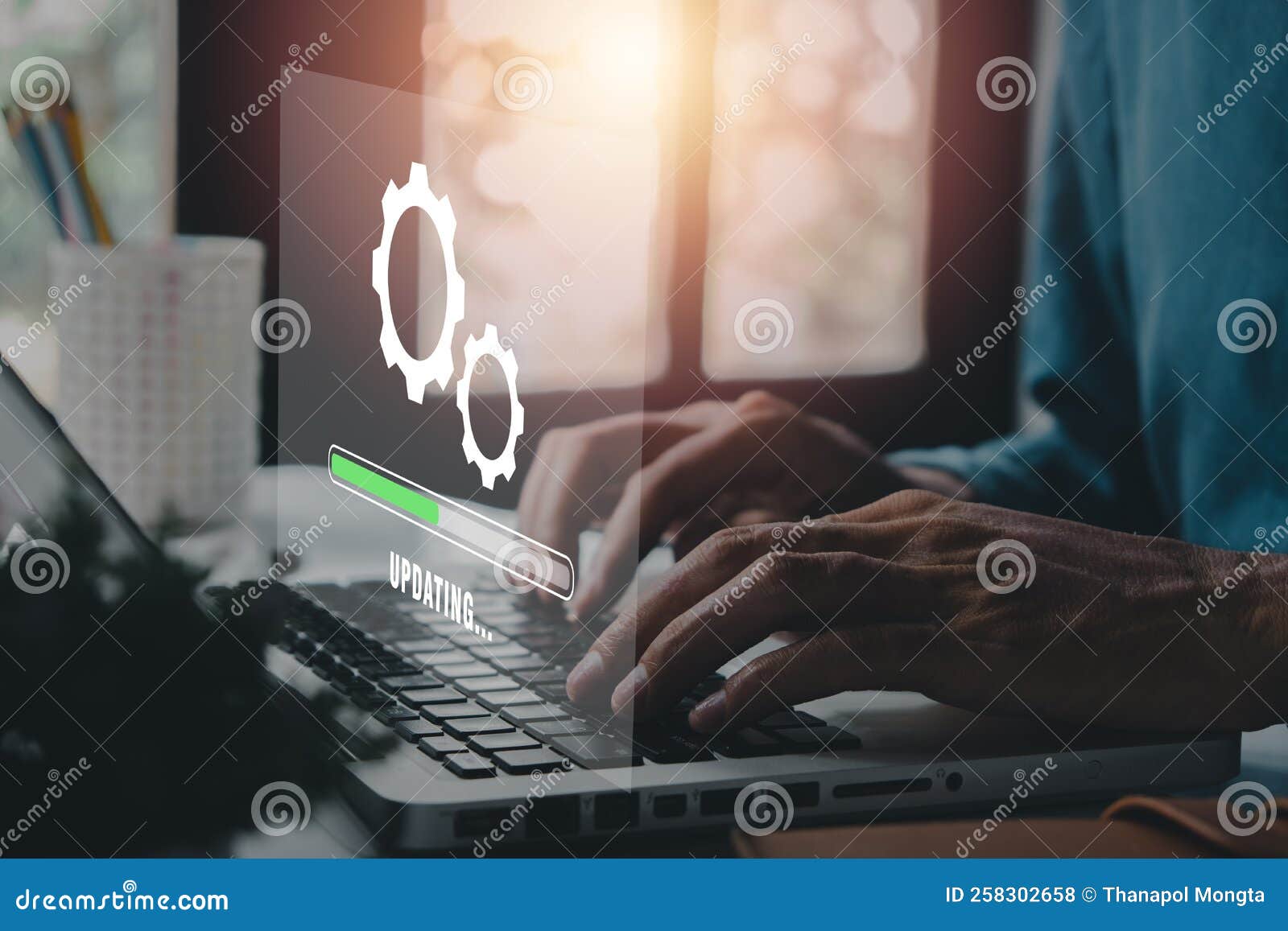 Person Waiting for Installing Update Process with Loading Bar Icon on ...