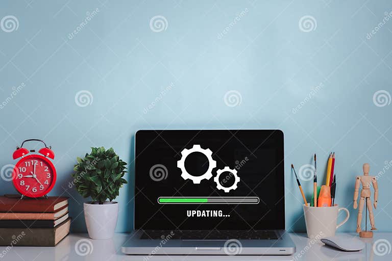 Person Waiting for Installing Update Process with Loading Bar Icon on ...