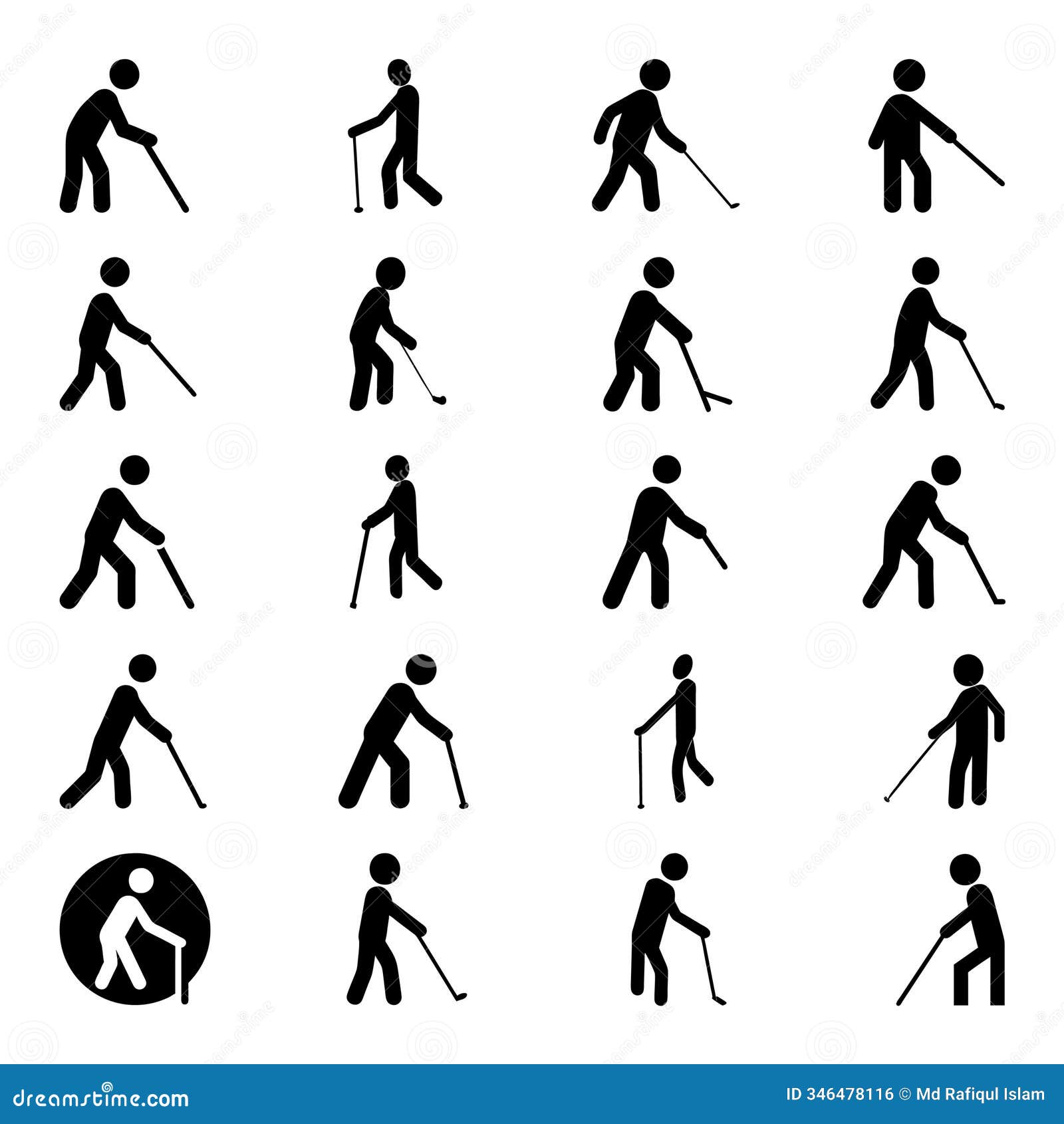 Person Walking with Cane Icon Pictogram Style Bundle Stock Illustration ...