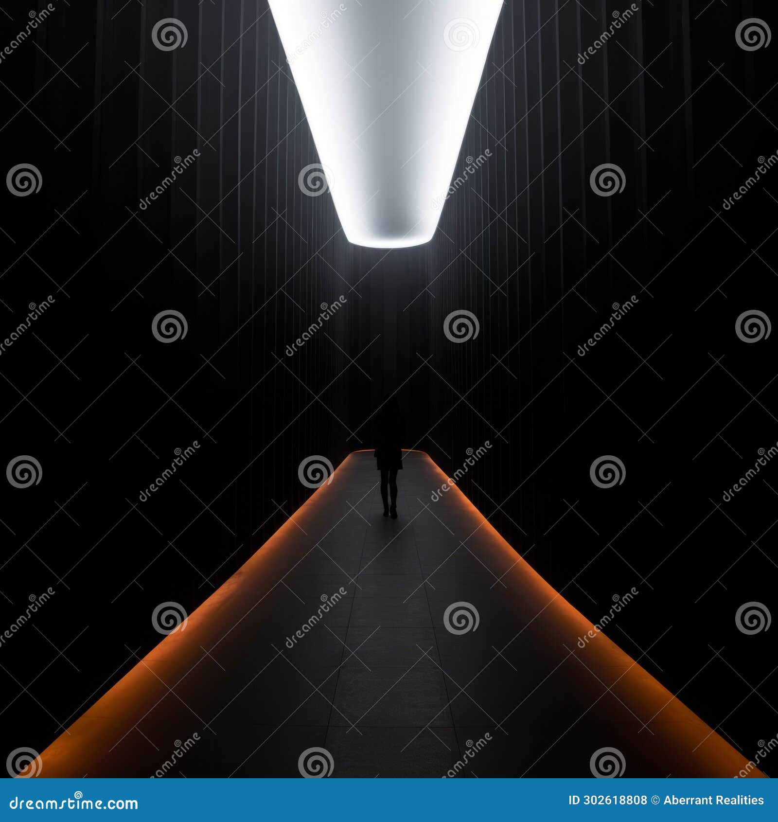 A Person Walking Down a Dark Hallway with a Light at the End Stock ...