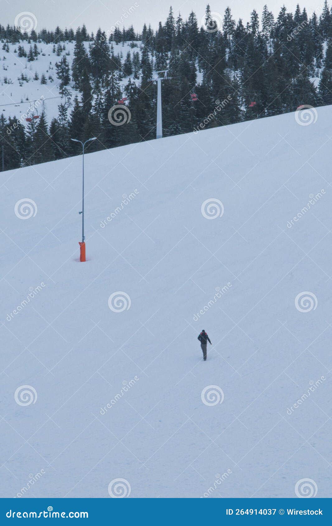 Person Walking Down a Snow-covered Slope Stock Image - Image of high ...