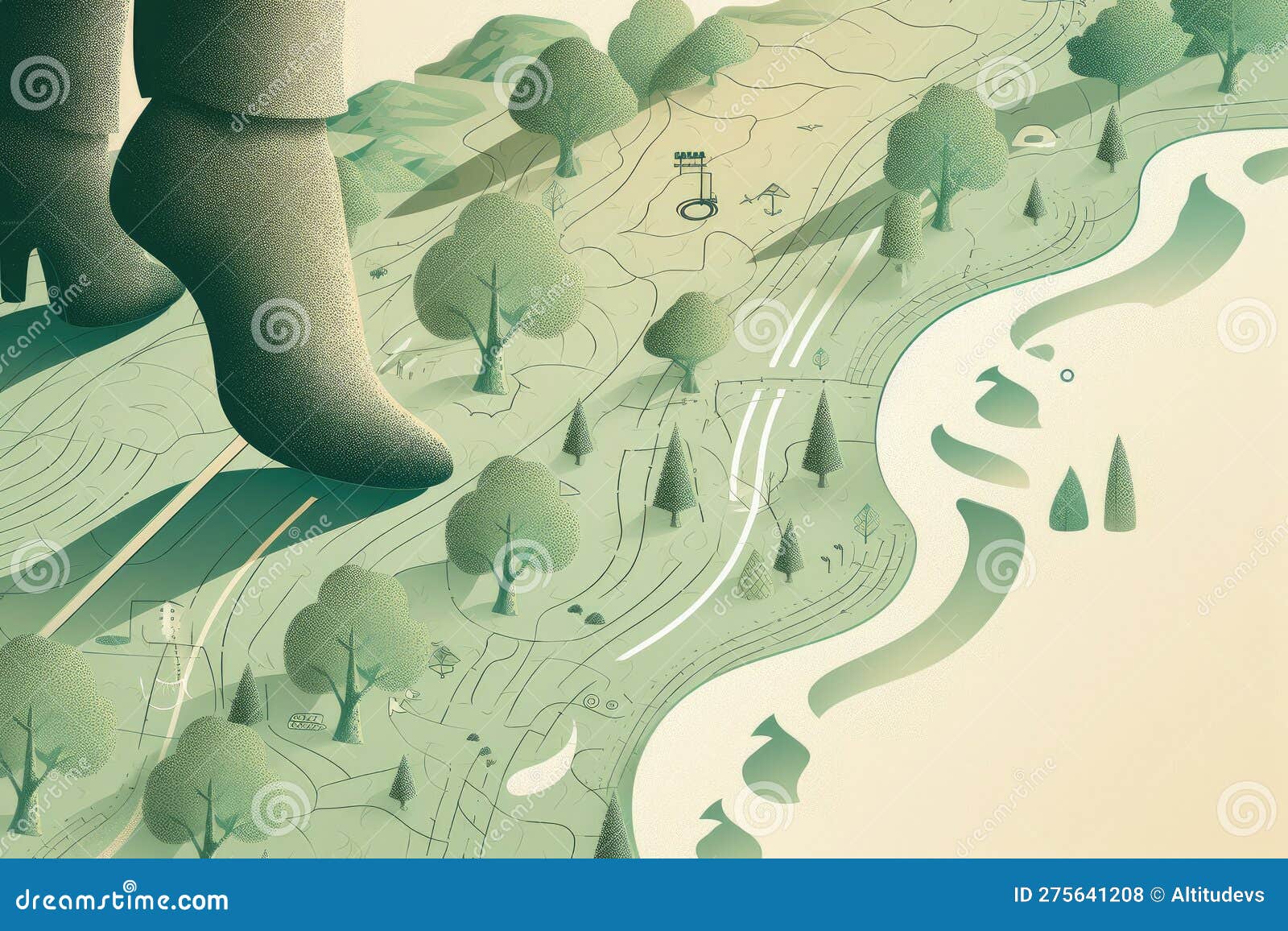 Illustrated Path In The Field: A Hayao Miyazaki-inspired Journey Stock ...