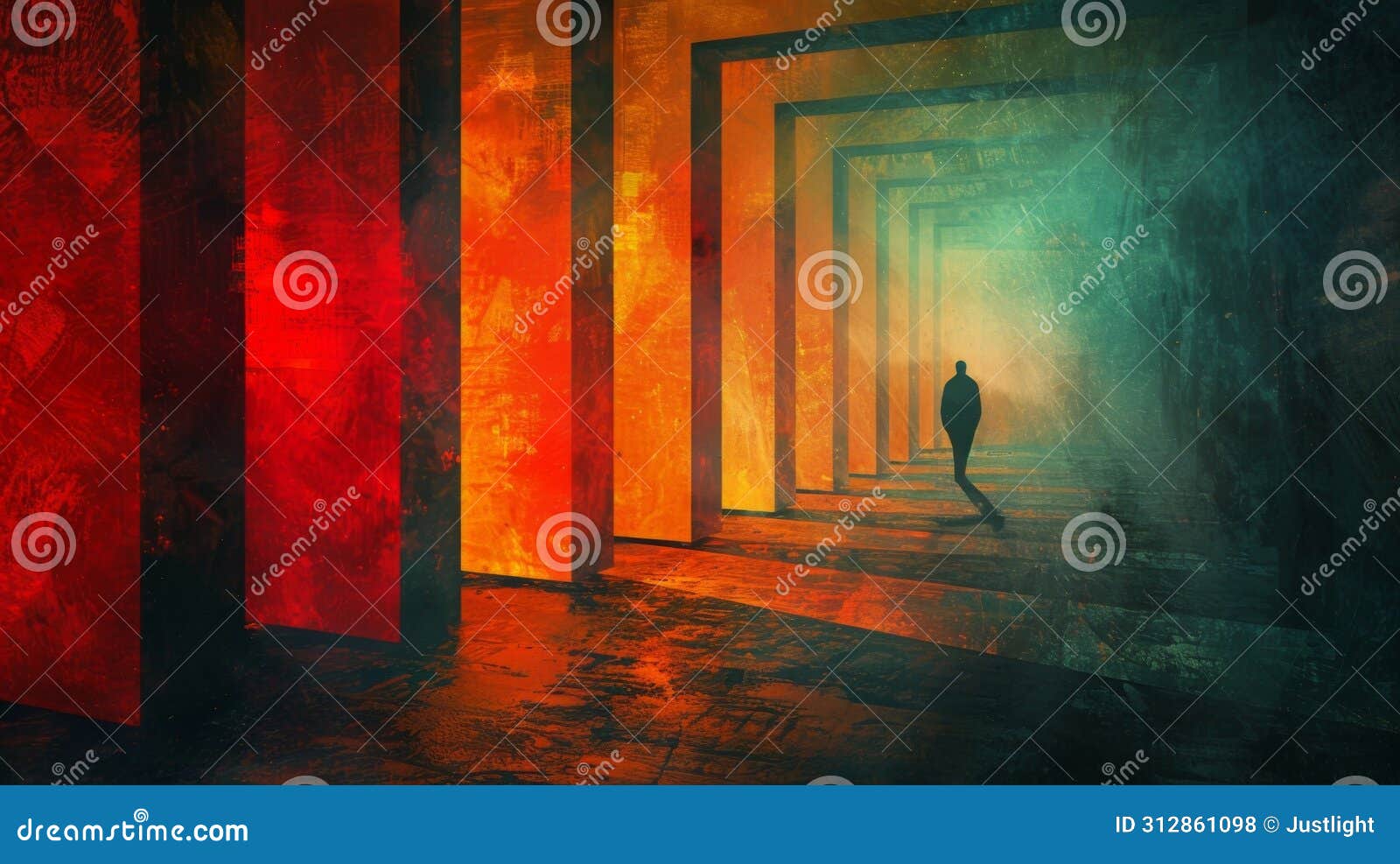 A Person Walking through a Hallway Lined with Identical Doors Evoking ...