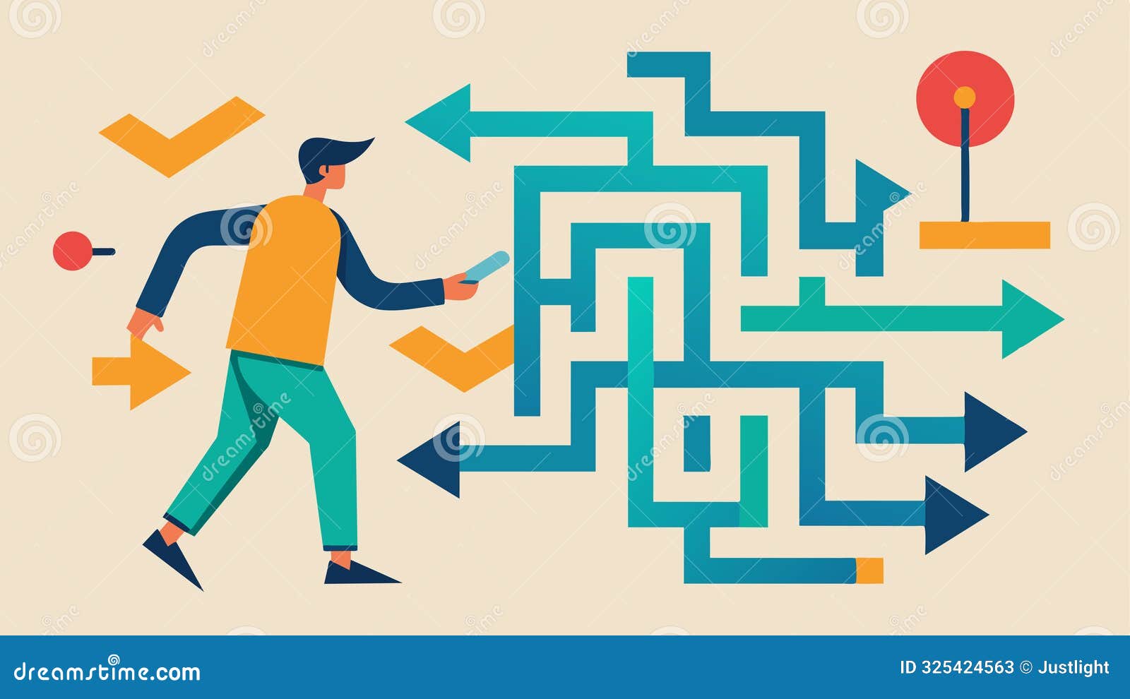 A Person Walking through a Maze with Arrows and Obstacles As Part of a ...