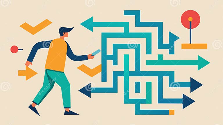 A Person Walking through a Maze with Arrows and Obstacles As Part of a ...