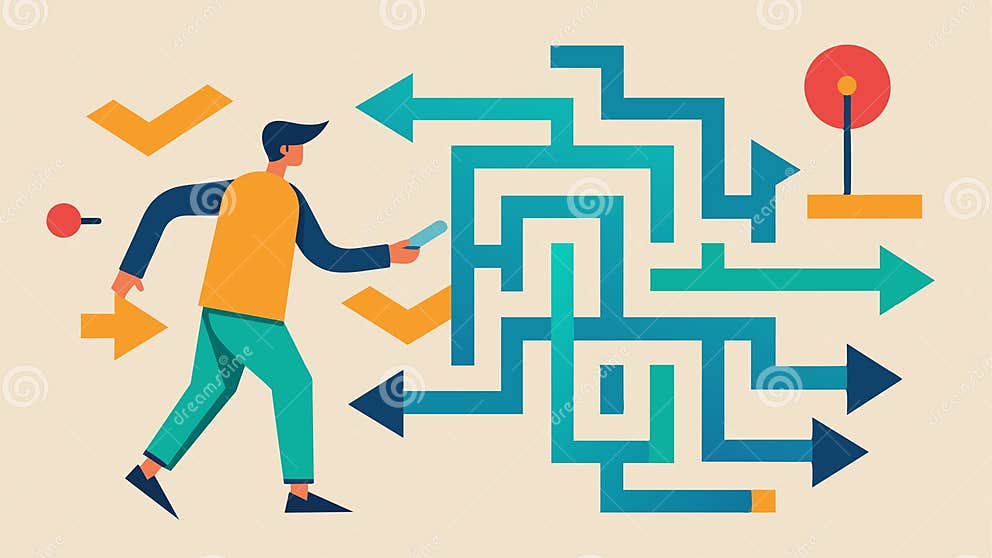 A Person Walking through a Maze with Arrows and Obstacles As Part of a ...