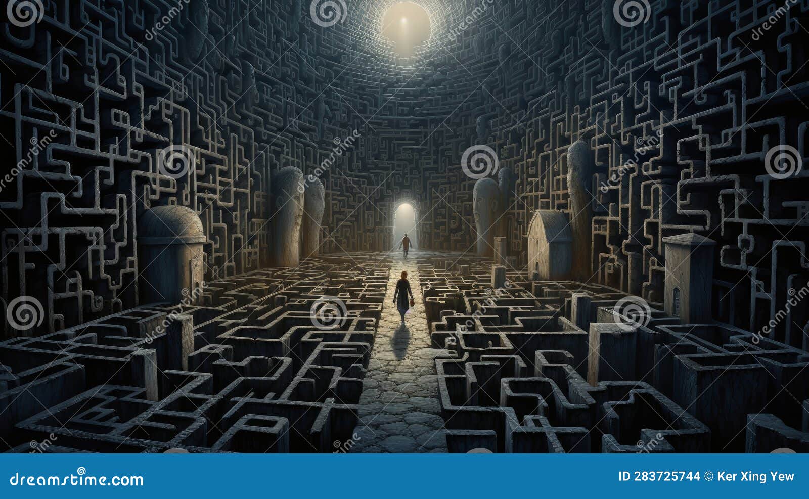 A Person Walking through a Maze in a Dark Room Stock Illustration ...