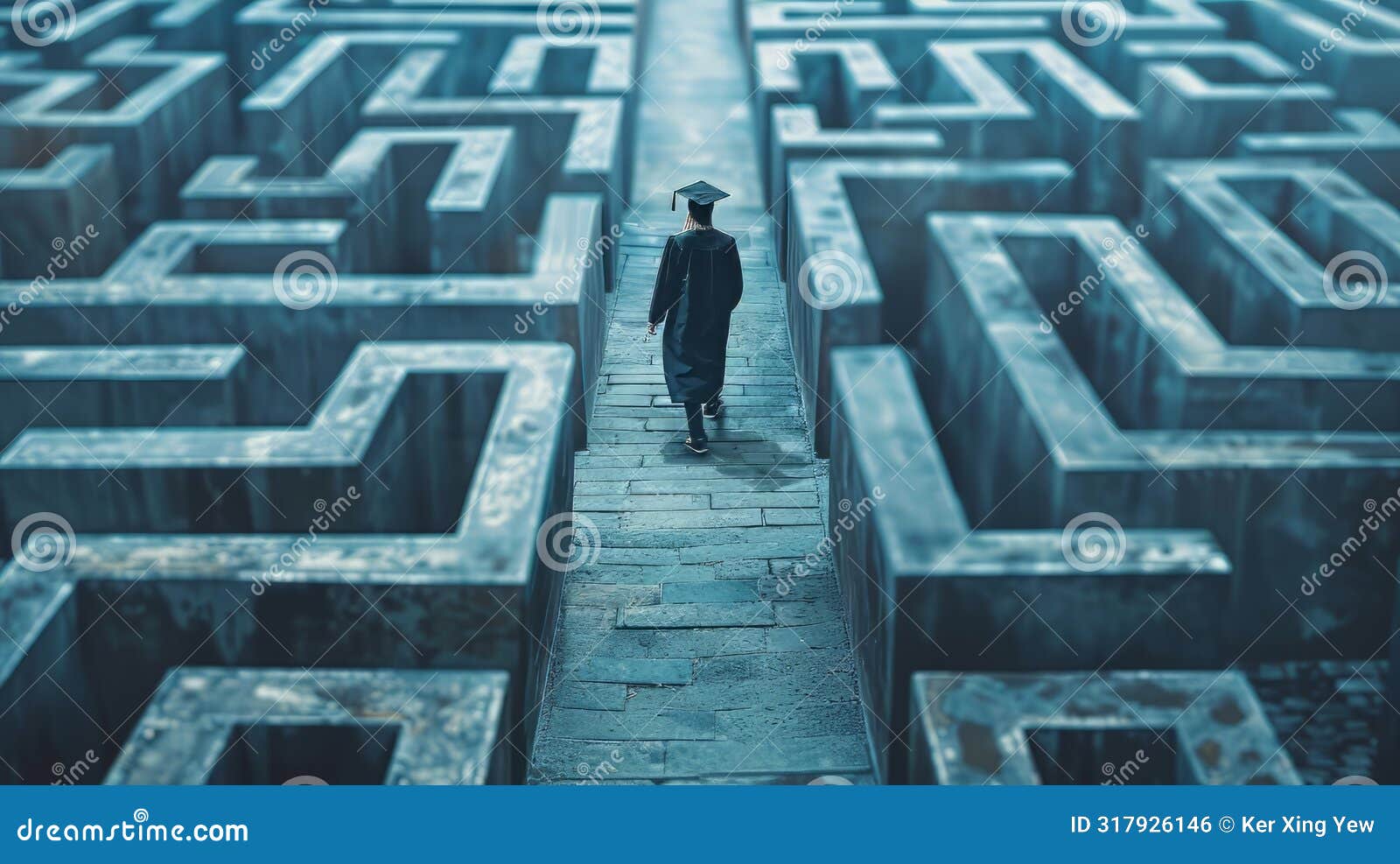 A Person is Walking through a Maze with a Graduation Cap on Stock Photo ...