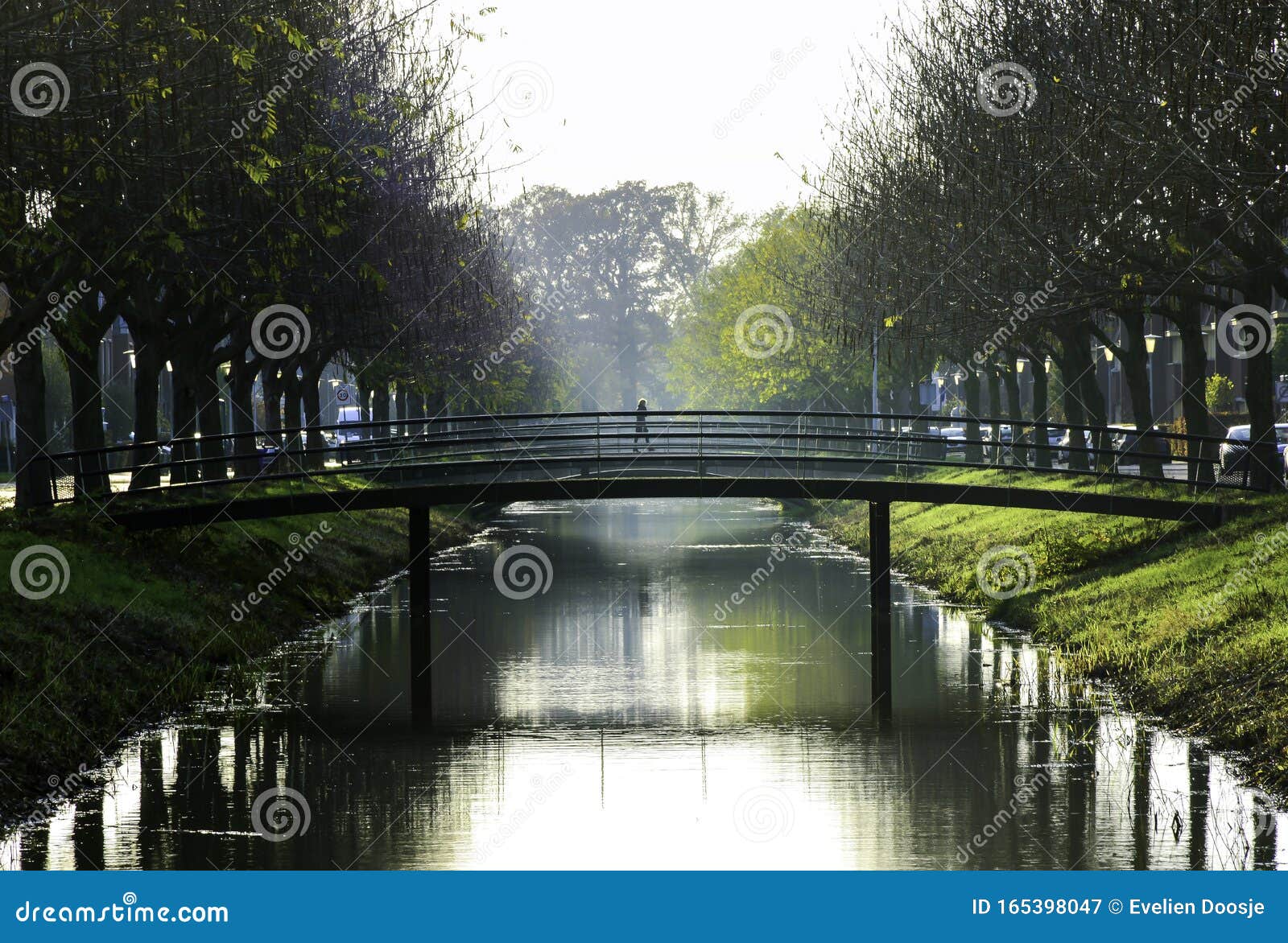 Person Walking Over a Bridge in the Neighborhood 库存图片 - 图片 包括有 草坪, 文化 ...