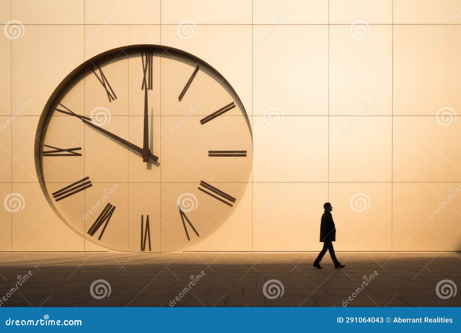 A Person Walking Past a Large Clock on a Wall Stock Illustration ...