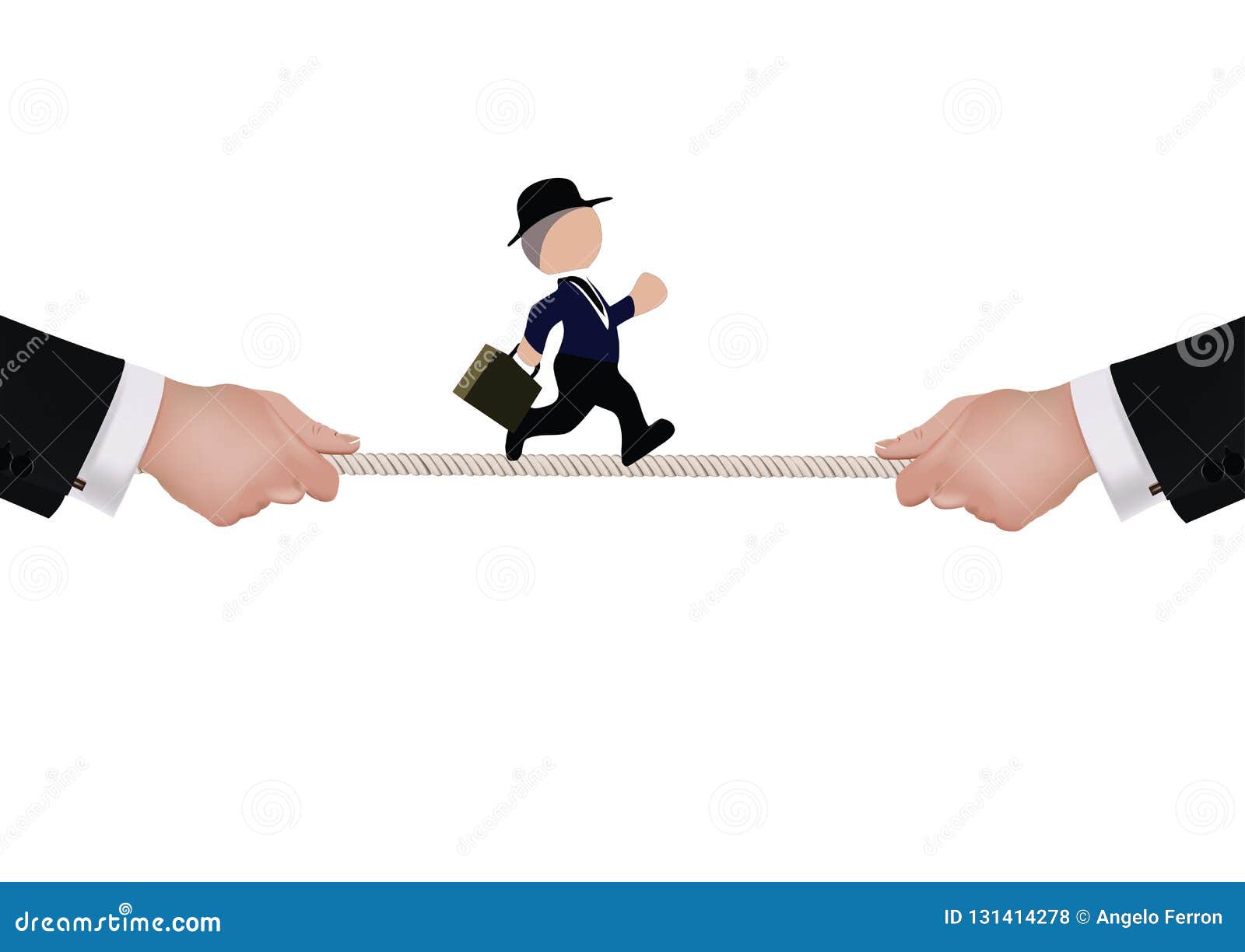 Person Walks on the Tight Rope between Two Hands Stock Vector ...