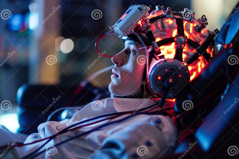 A Person Wearing a Brain-computer Interface Device in a Laboratory ...