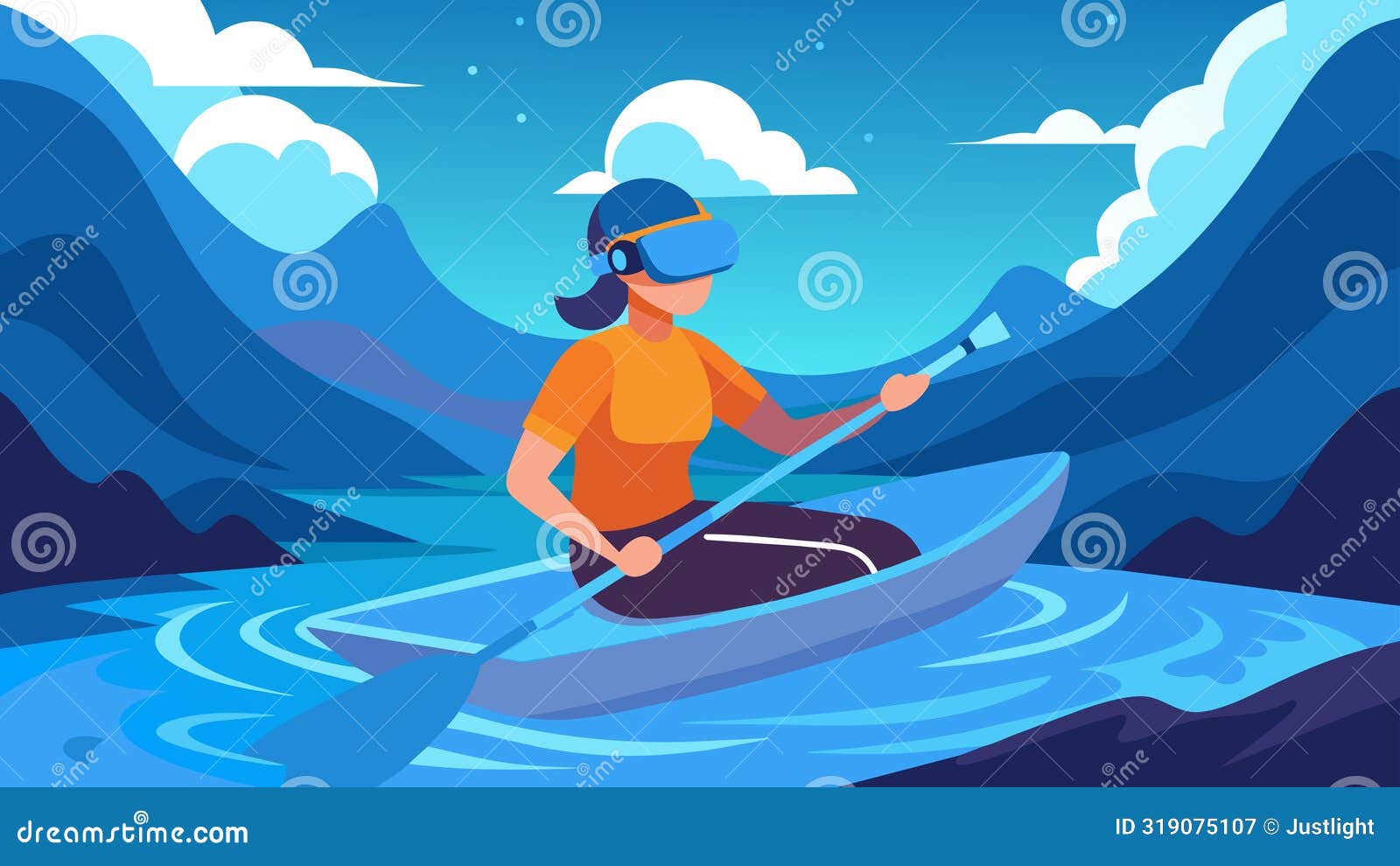 A Person Wearing a VR Headset and Using a Rowing Machine Completely ...