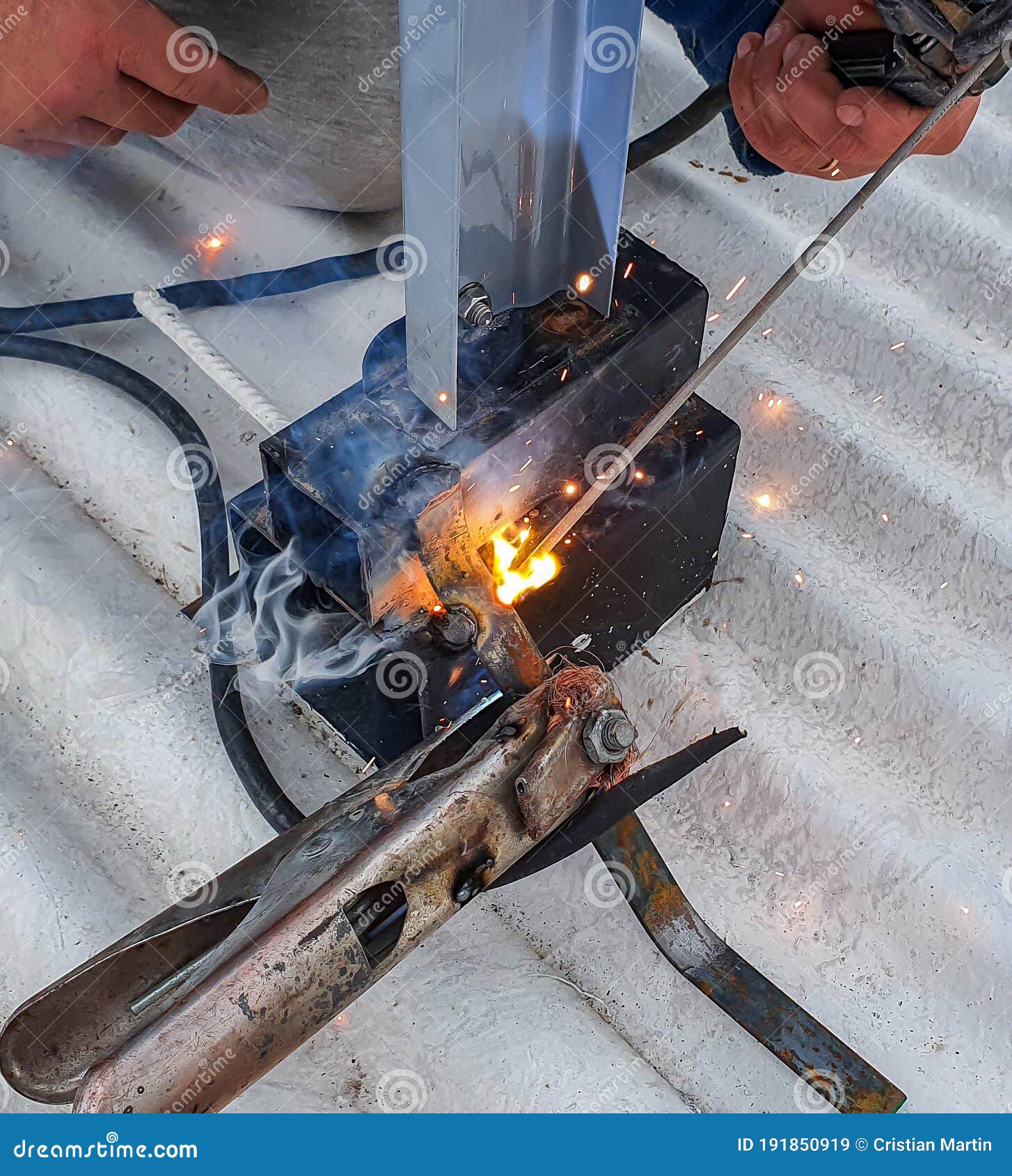 Person Welding Iron on Roof Stock Image - Image of mask, manufacturing ...