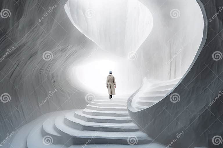 Person in White Climbs a Mysterious Staircase Stock Image - Image of ...