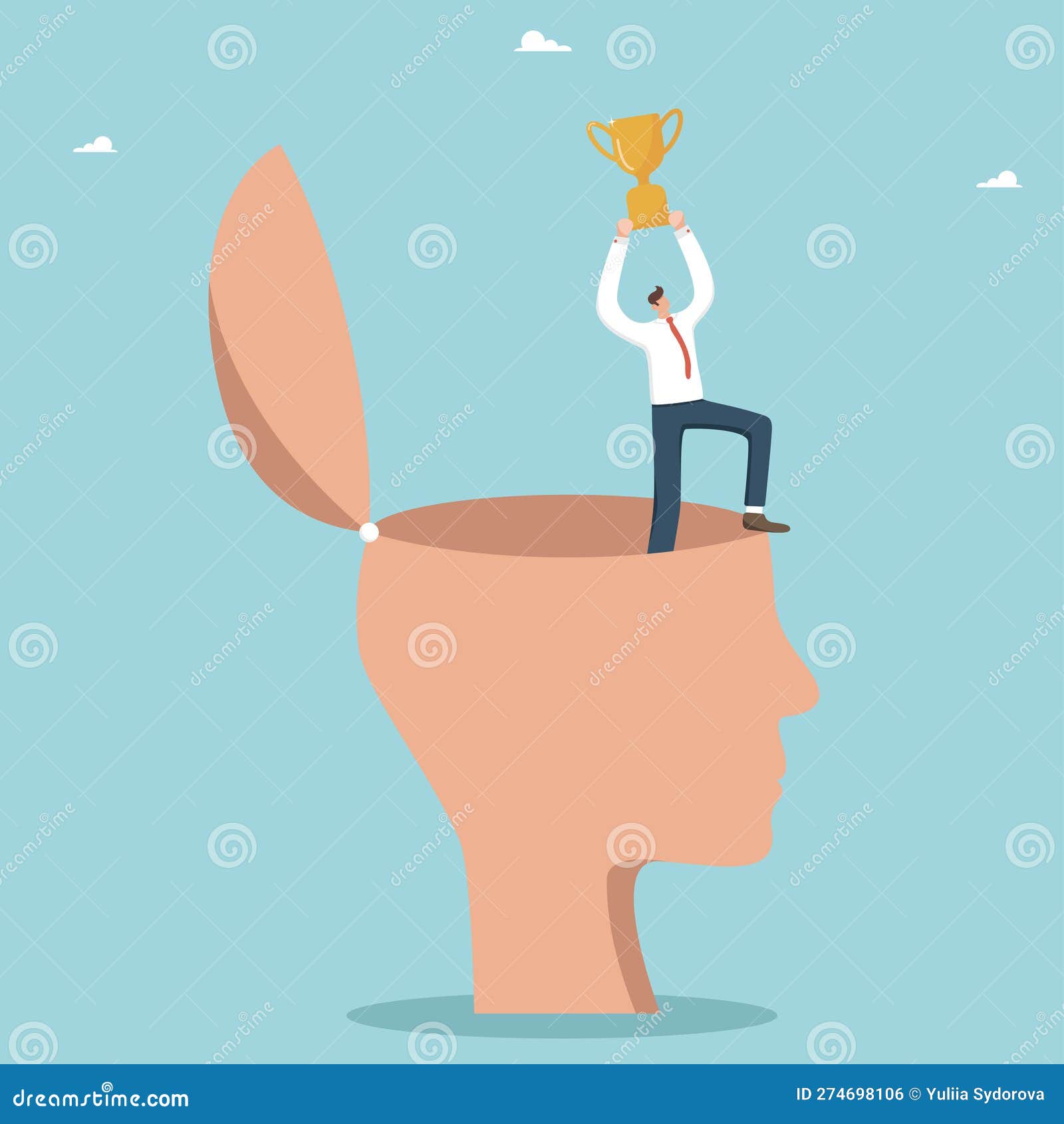 Person with a Winner S Cup in a Big Human Head Stock Vector ...