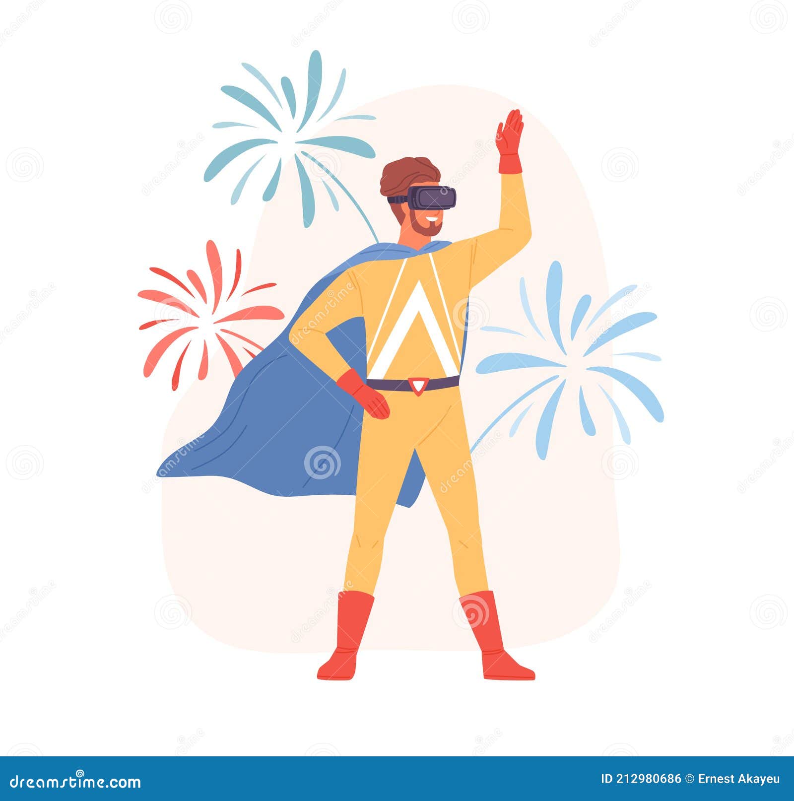 Person Winning in Virtual Reality and Feeling Like Superhero. Guy ...