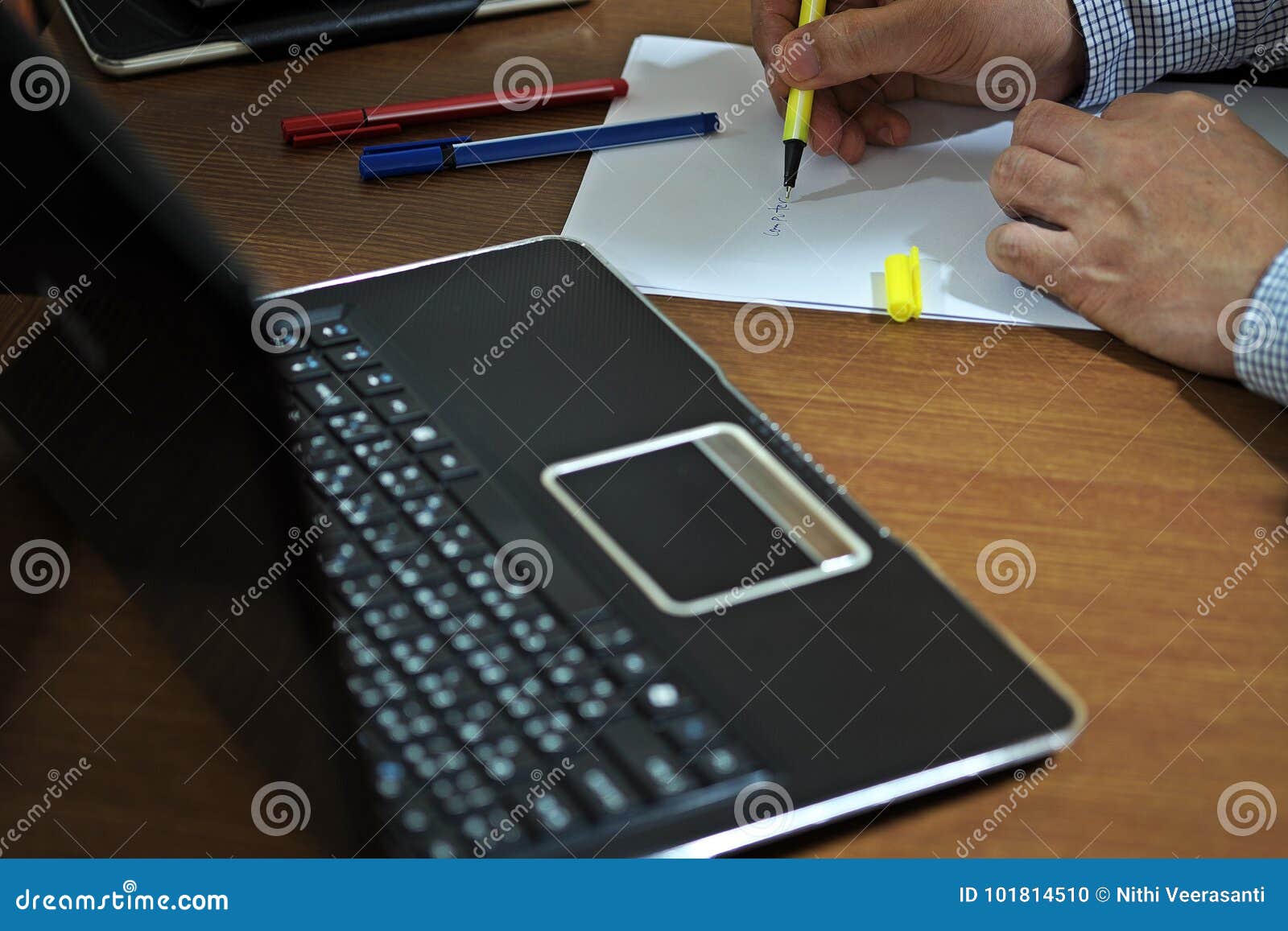 A person work on desk. stock photo. Image of care, laptop - 101814510