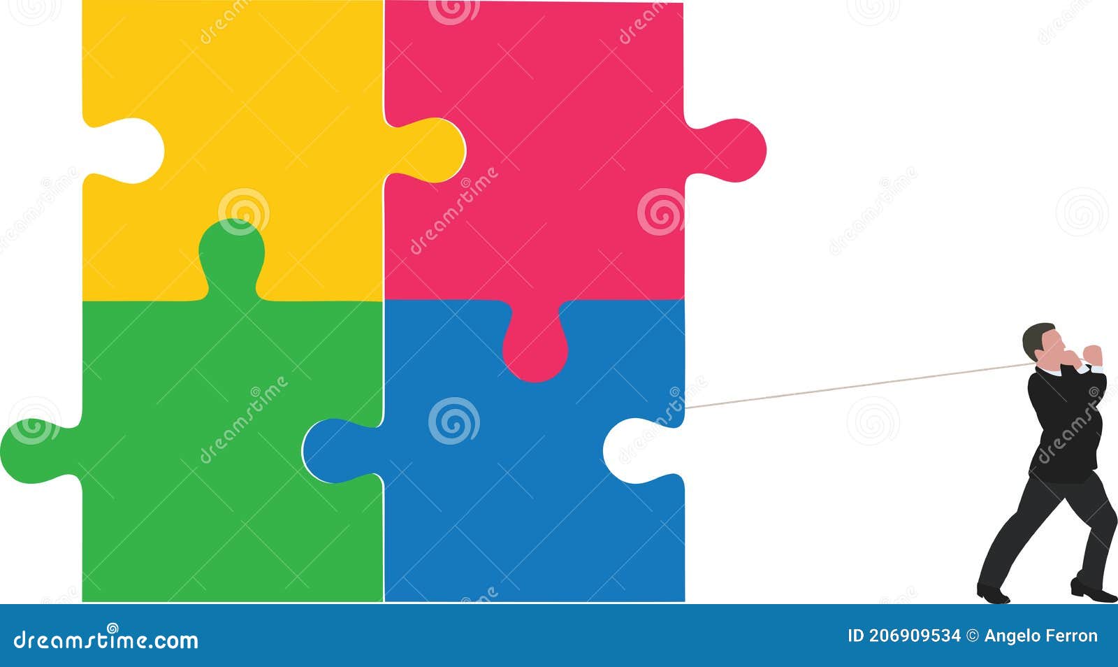 Person at Work Drags Group of Joined Puzzles Puzzles Stock Illustration ...