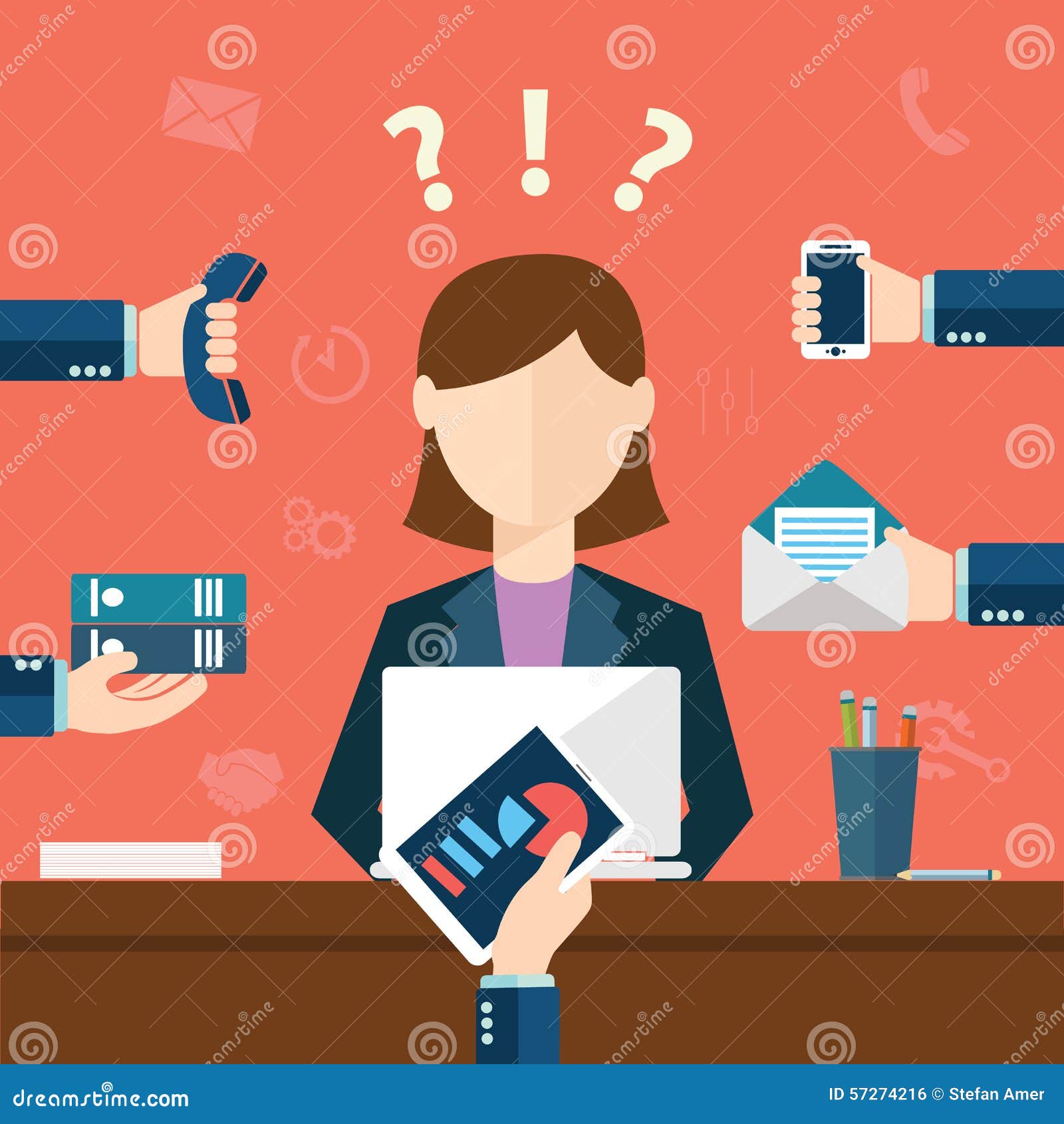 Person at Work Multitasking Stock Vector - Illustration of business ...