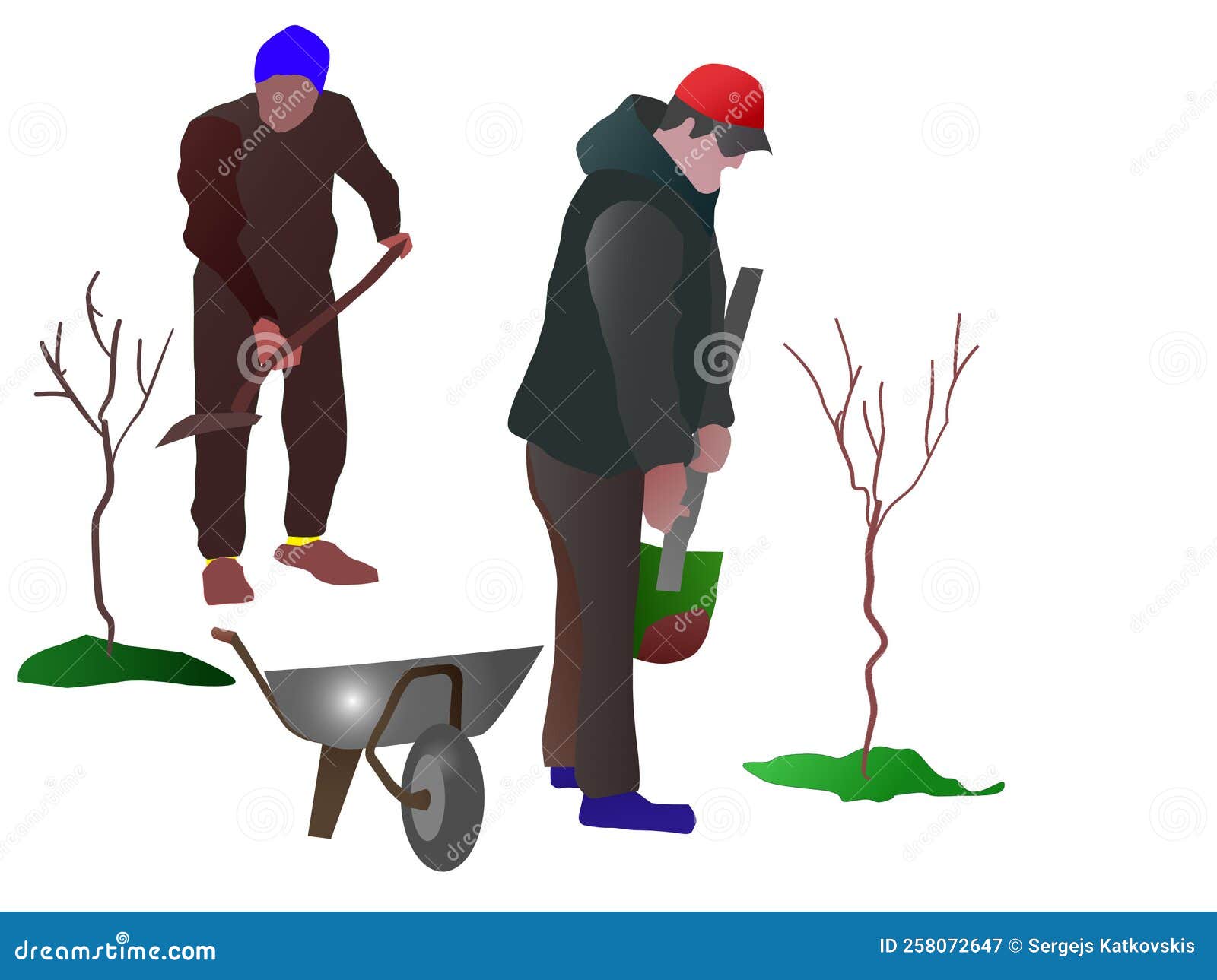 Person Work with Wheelbarrow and Shovels Stock Illustration ...