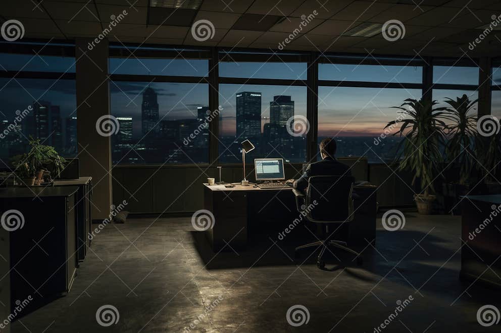 A Person Working Alone in an Empty Office, after Everyone Else Has Gone ...