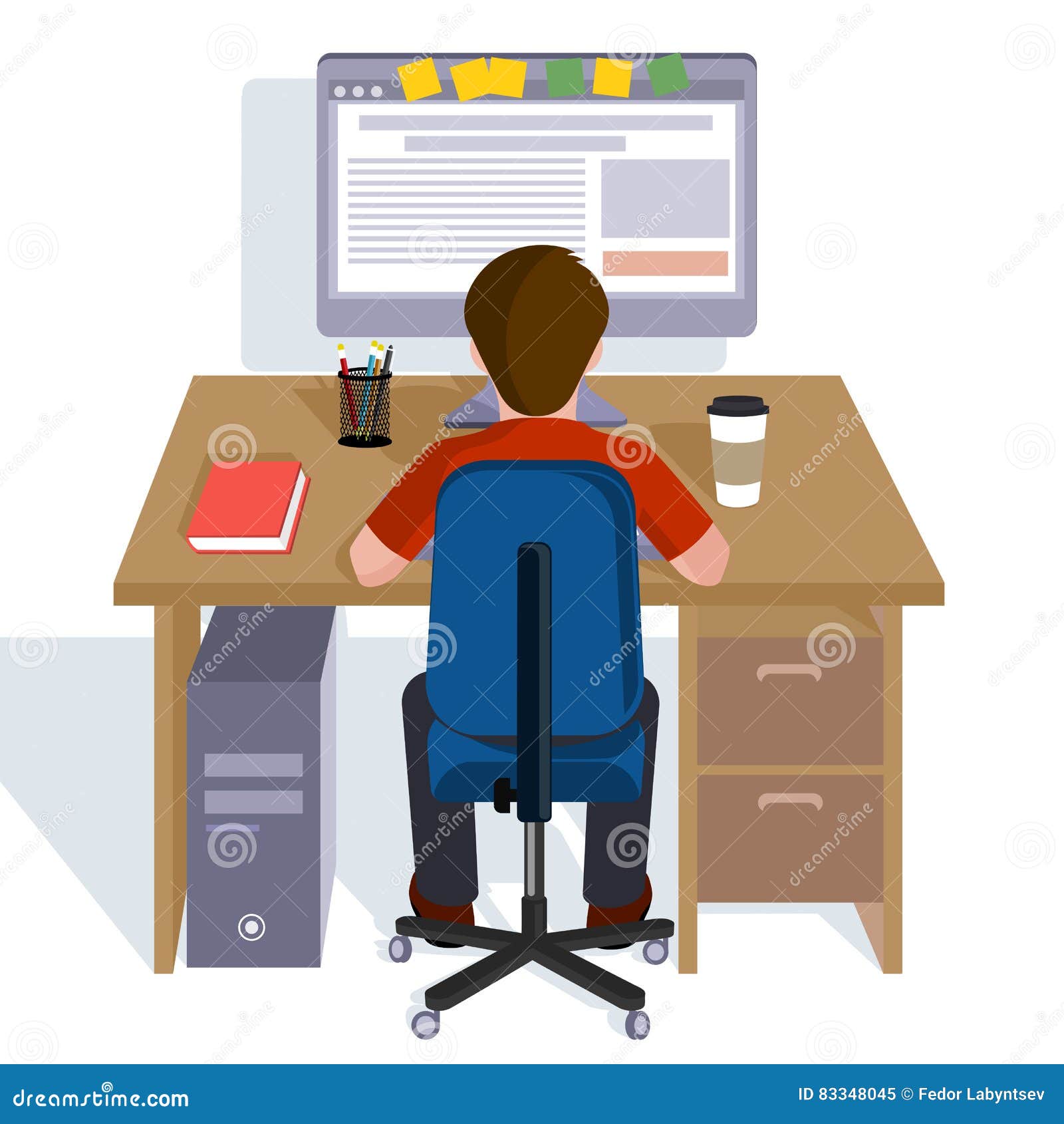 Person Working On Laptop Computer Analyzing Vector Illustration ...