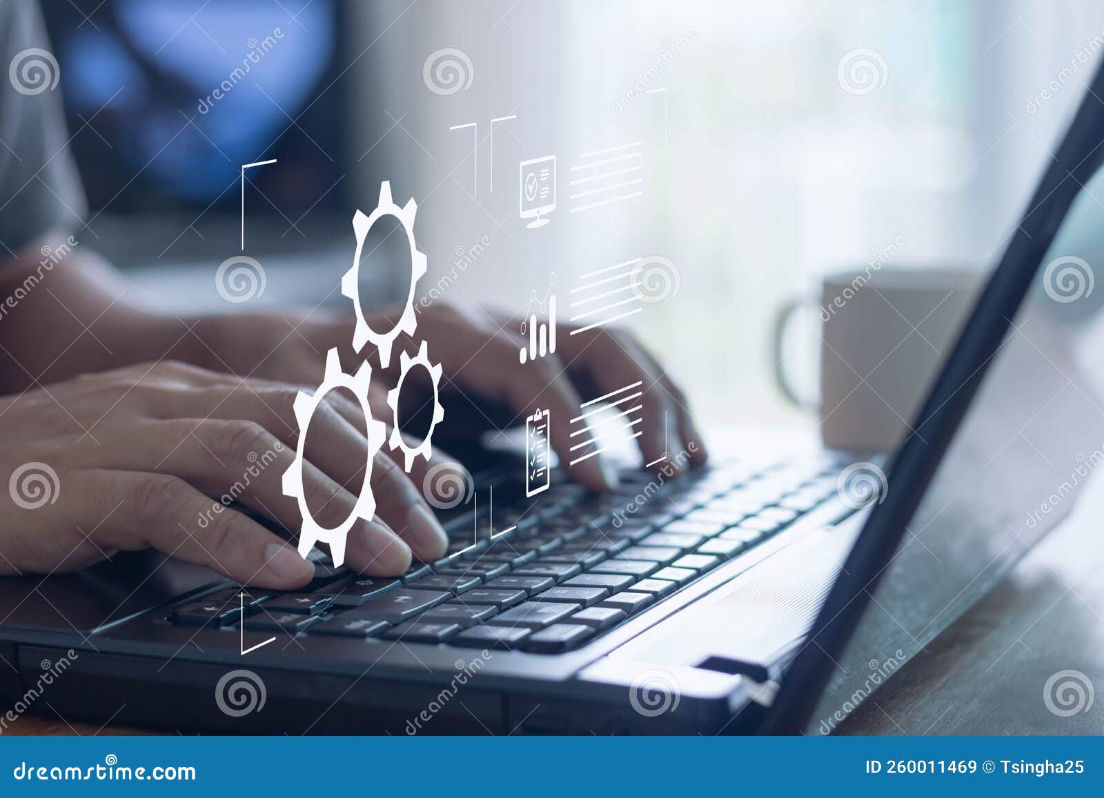 Person Working on Computer Laptop. Automation, Industrial Business ...