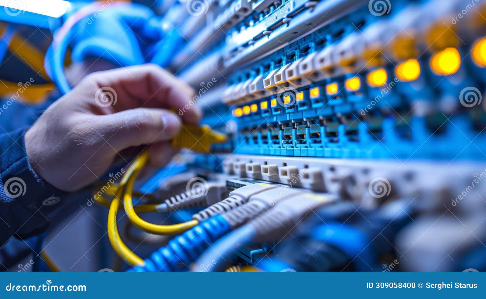 A Person is Working on a Computer Network Cable with Wires, AI Stock ...