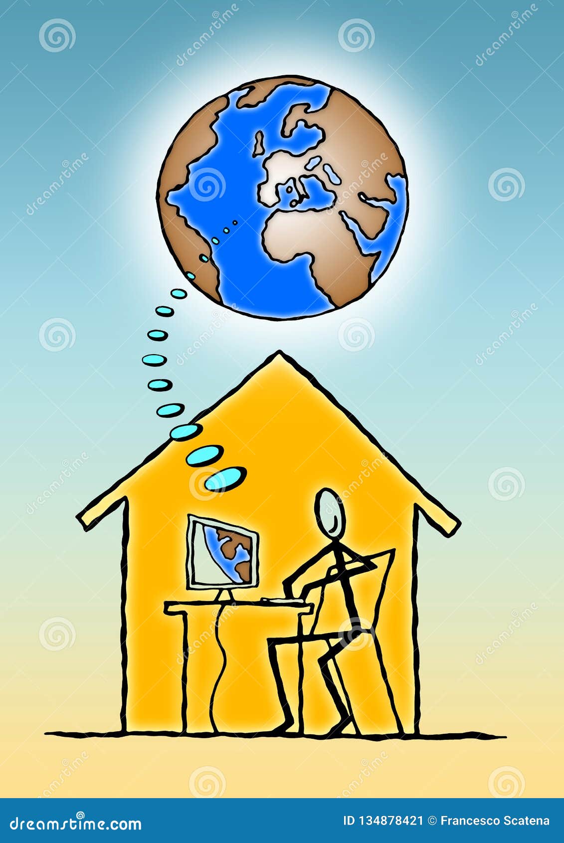 A Person is Working from Home Using the Global Connections Stock ...