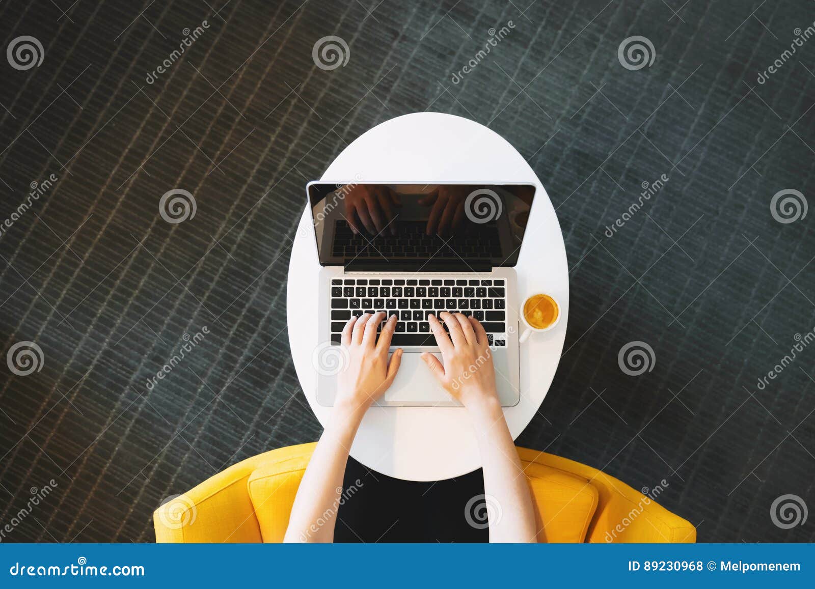 Person Working on a Laptop Computer from Overhead Stock Photo - Image ...