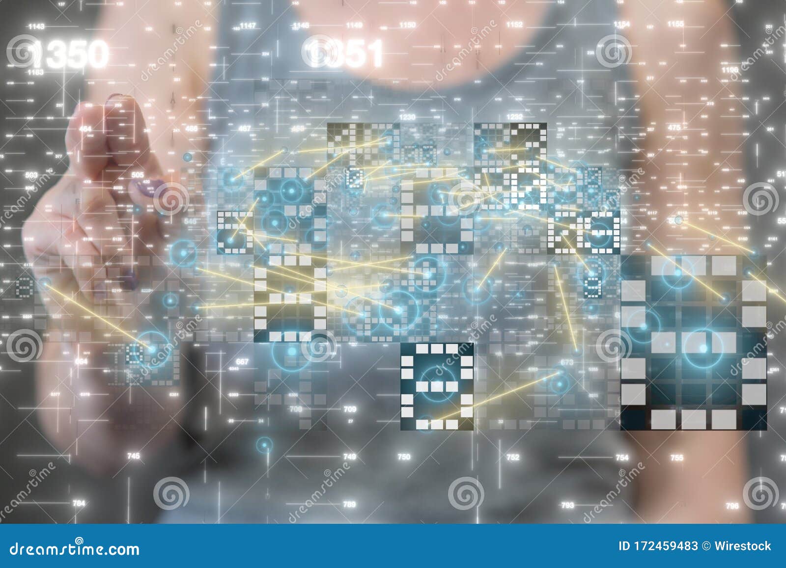 Person Working with a Modern Virtual Interface Screen of a Visual Data ...