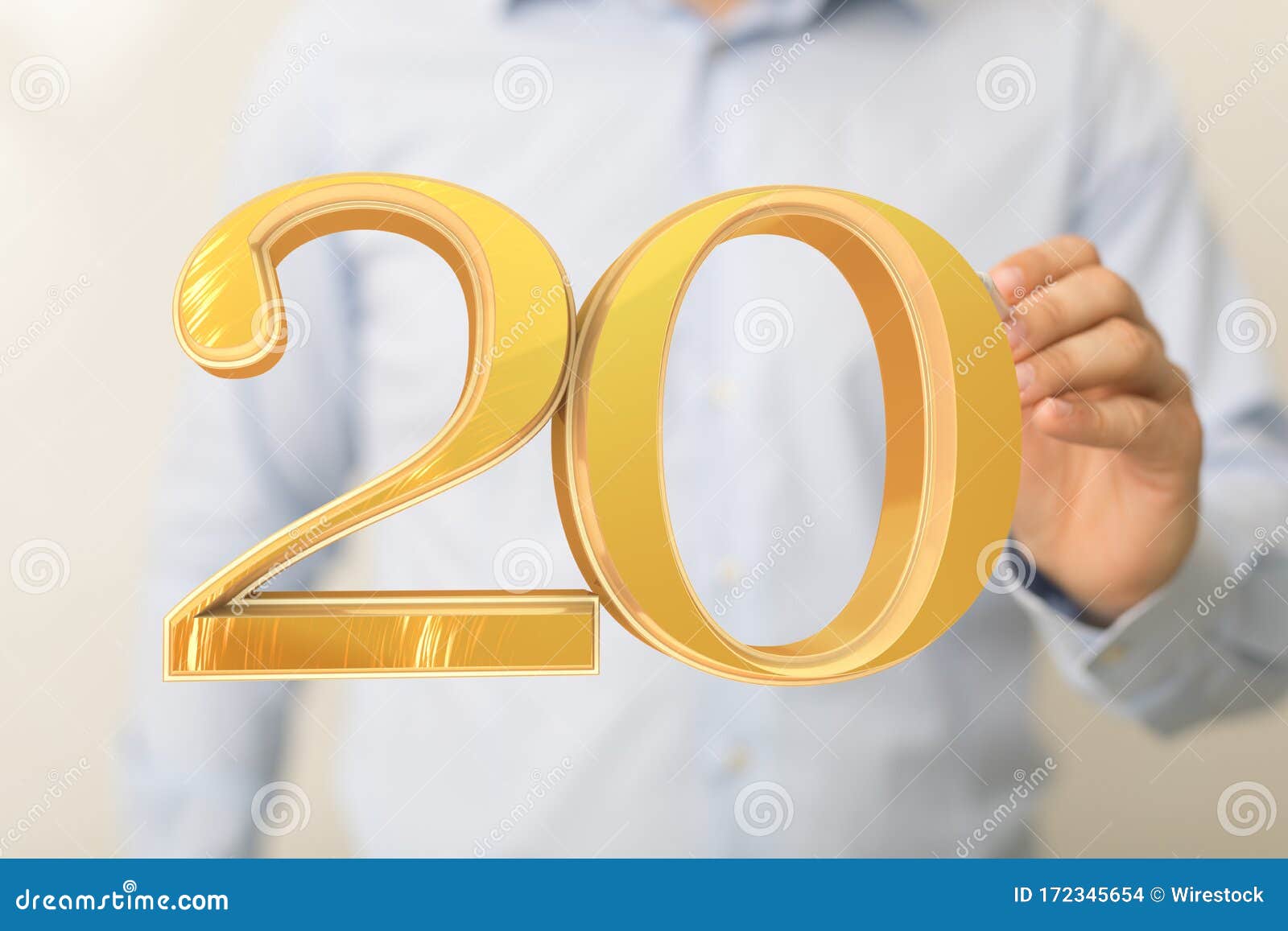 Person Working with a Virtual Projection of the Twentieth-anniversary ...