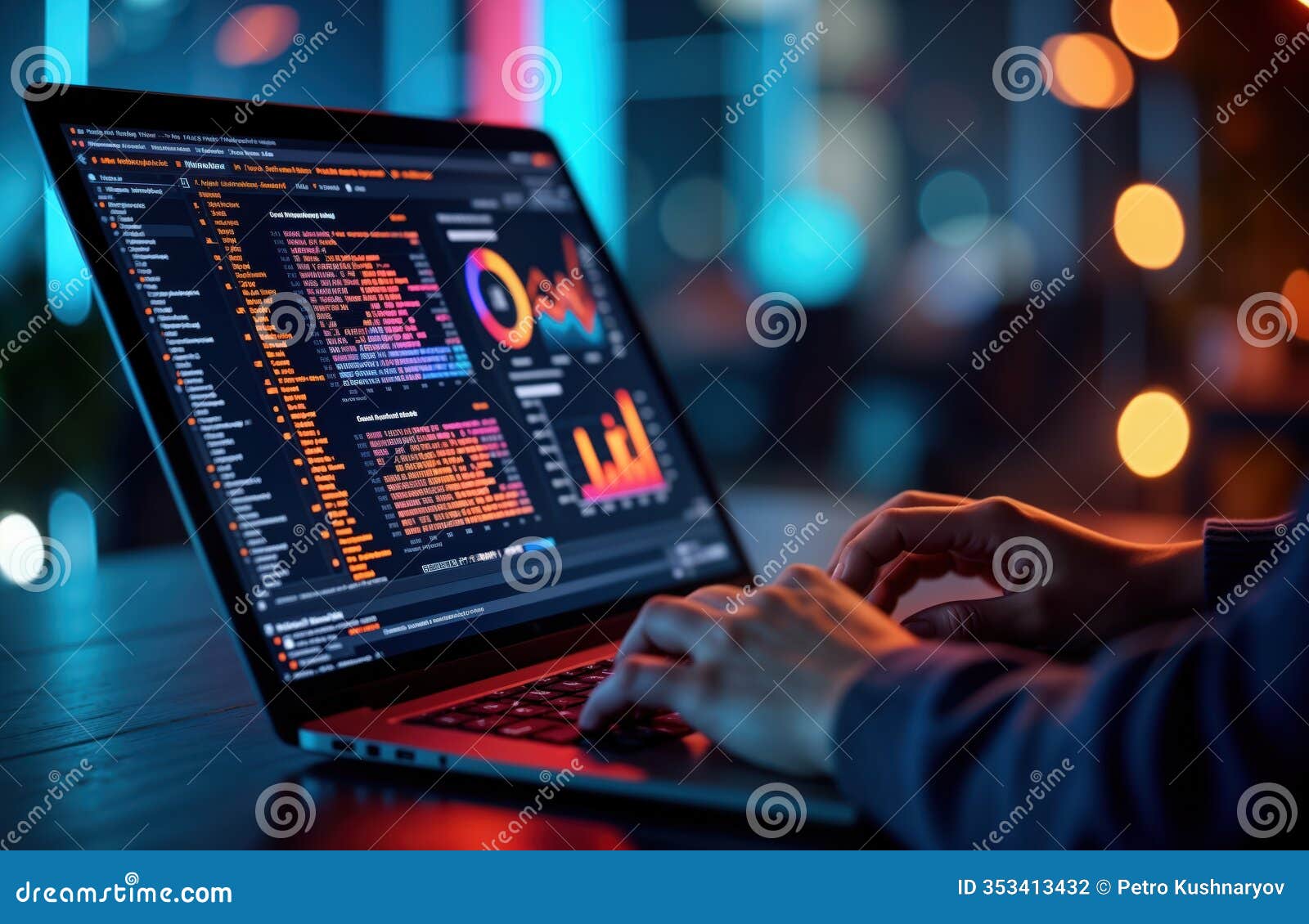 Person Works on Laptop with Tech Tools for Data Analysis. AI-powered ...