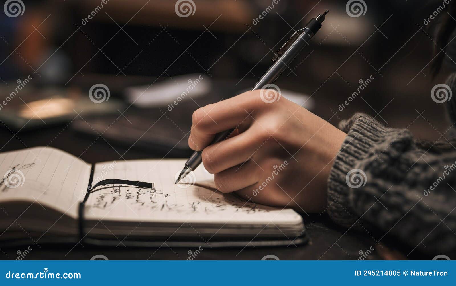 Person Writing on a Notebook Person Writing on a Paper Stock ...